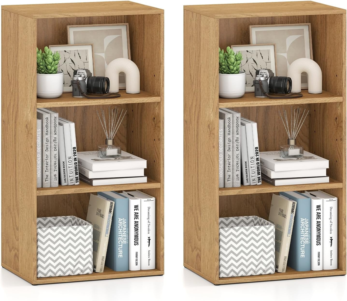 Giantex 3 Tier Bookcases Set of 2, Modern Book Shelves Cube Storage ...