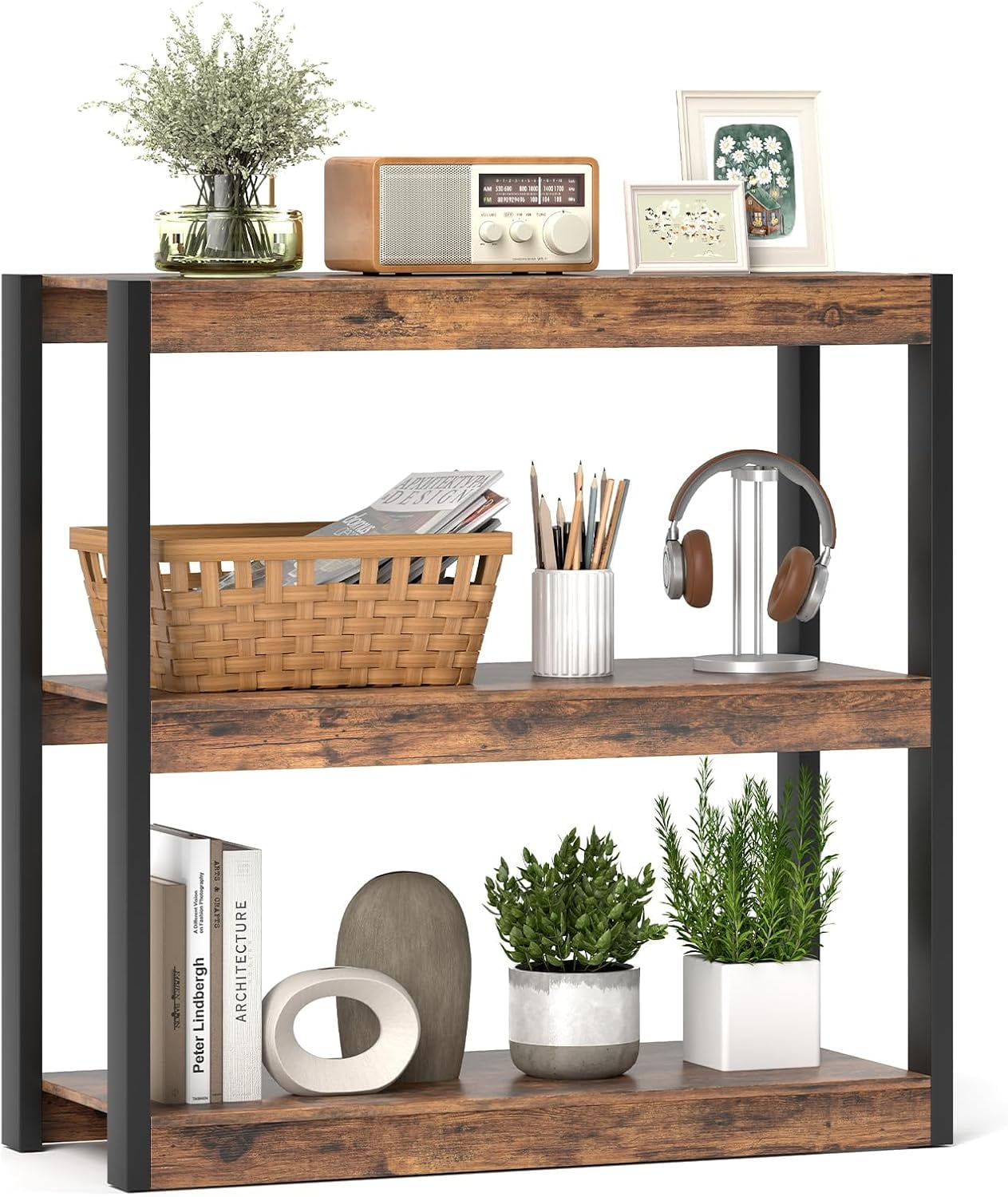 Giantex 3 Tier Bookshelf, Freestanding Wooden Bookcase with Dual Anti ...