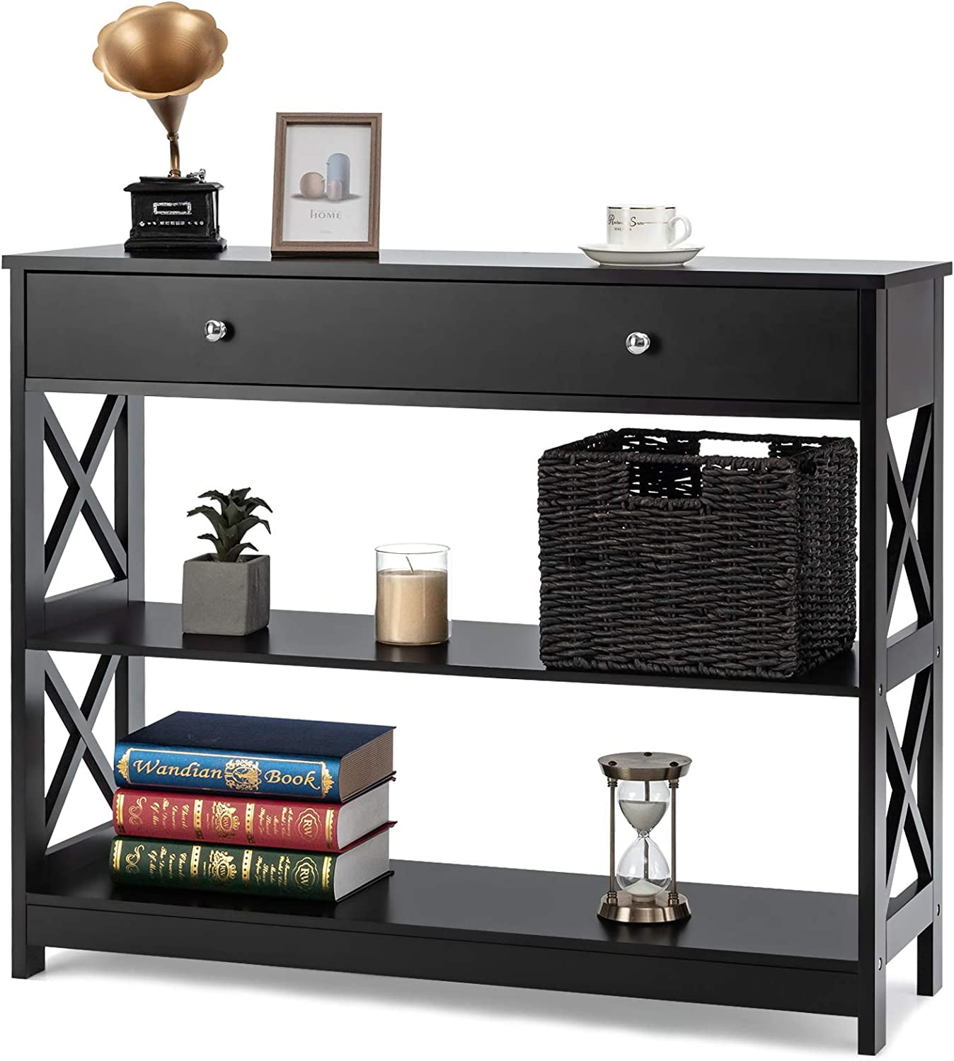 Giantex 3-Tier Console Table with Drawers, Compact Sofa Table with 2 ...