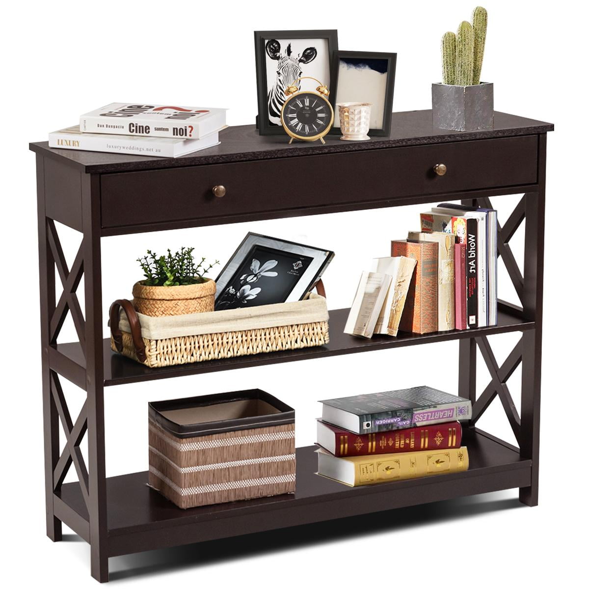 Giantex Slim 3-Tier Console Table, Entryway Table with Long Shelf, Wood ...
