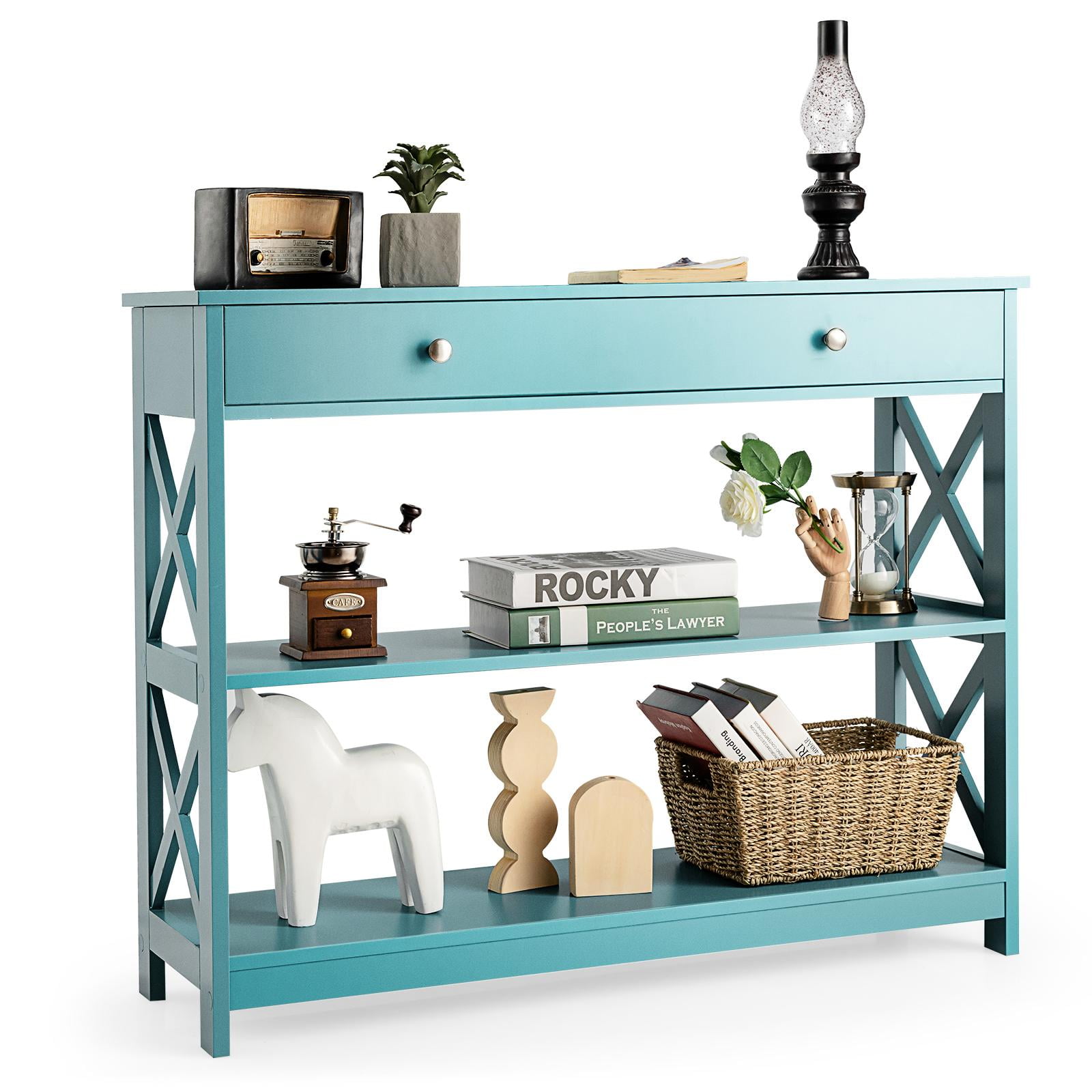 Giantex 3-Tier Console Table, Entryway Table w/2 Open Storage Shelves ...