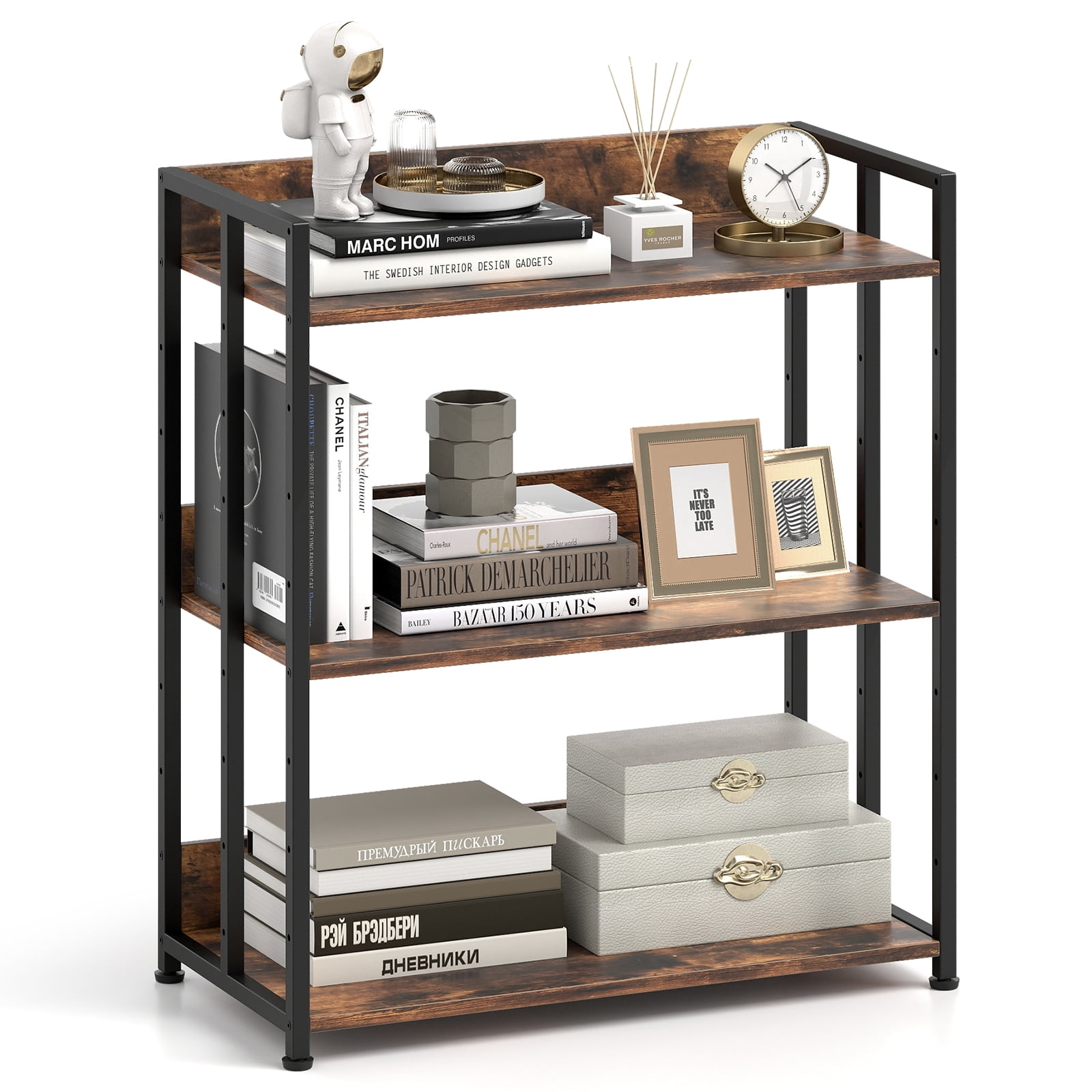 Giantex 3-Tier Corner Bookshelf, Tall Bookcase Shelf w/Metal Frame ...