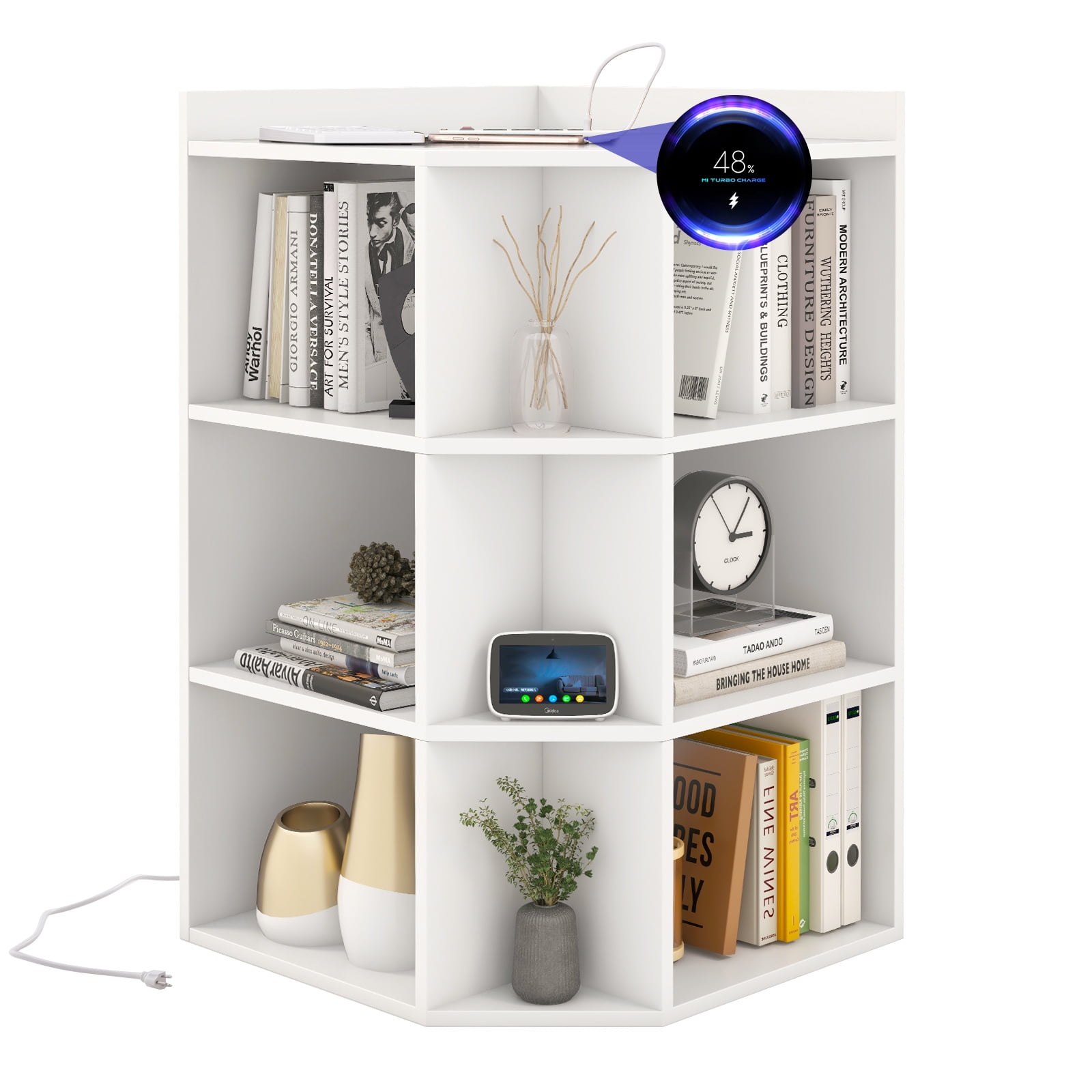 Giantex 3-Tier Corner Cabinet w/Charging Station, Bookshelf w/9 Cubbies ...