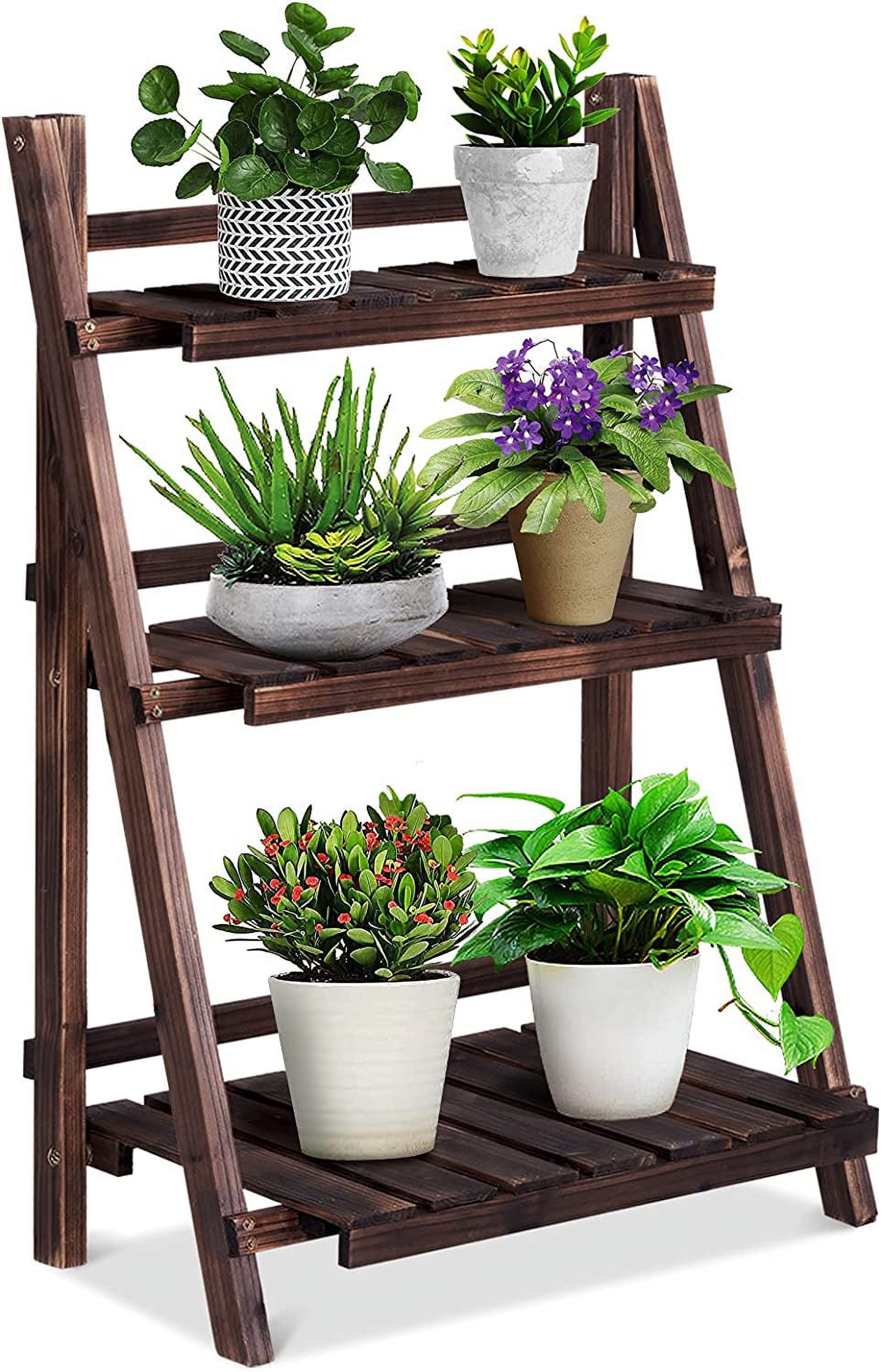 Giantex 3 Tier Folding Wooden Plant Stand, Indoor Flower Pot Holder ...