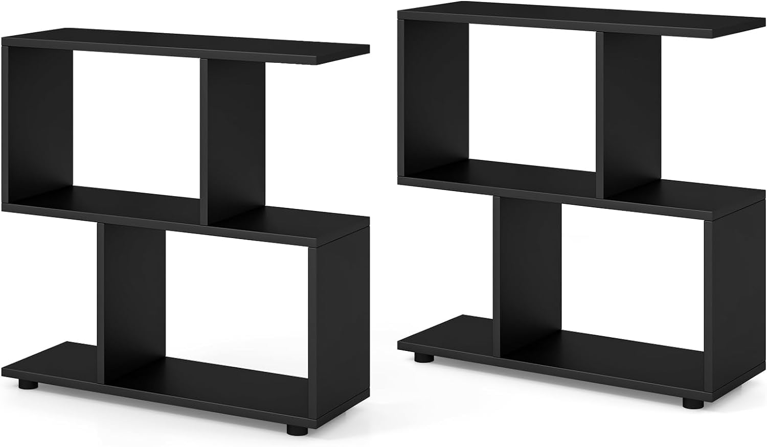 Giantex 3-Tier Geometric Bookshelf Set of 2, 24" Tall Wood S-Shaped ...