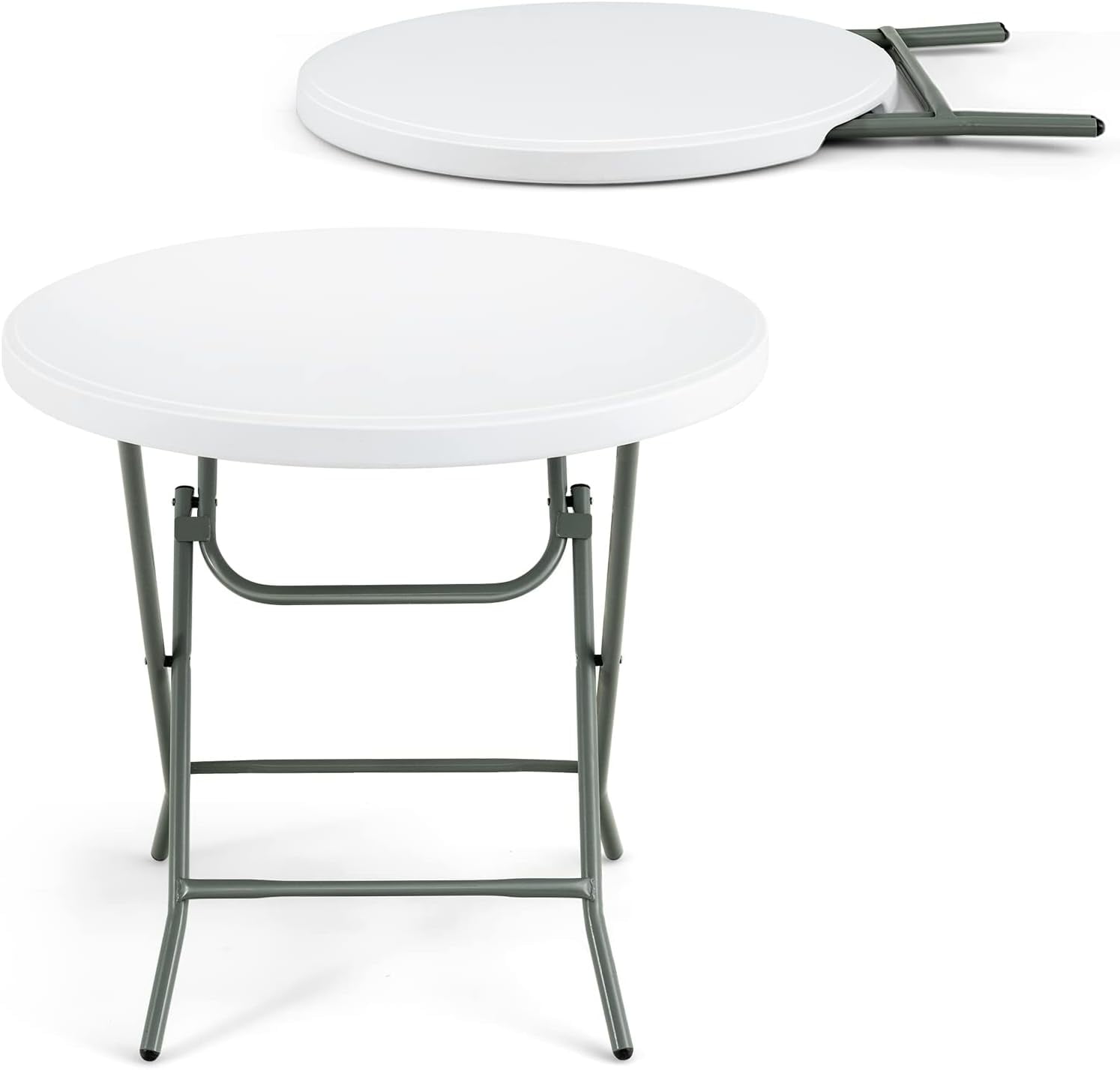 Giantex 32" D Round Folding Table, Portable Plastic Card Table with ...