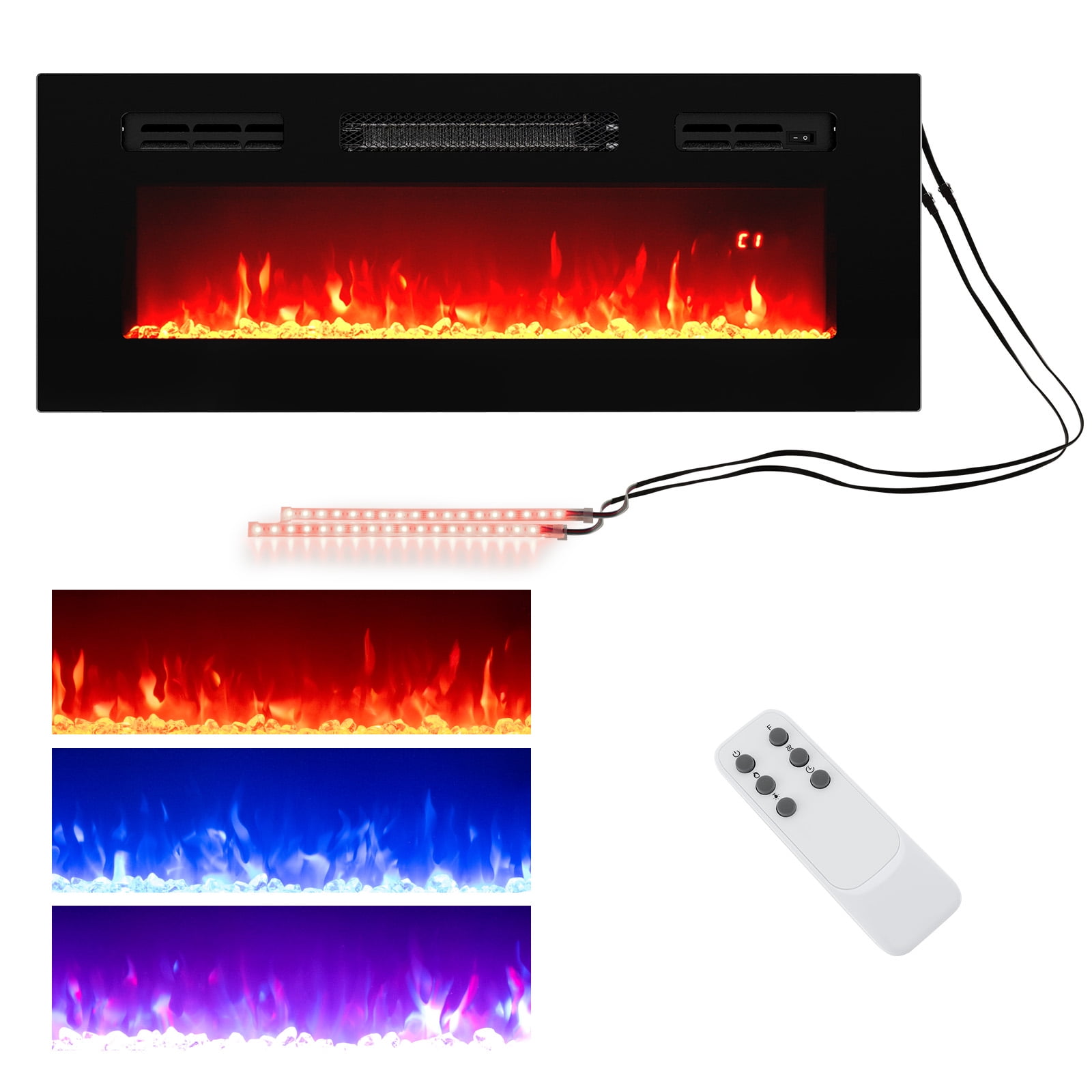 Giantex 36" Electric Fireplace Insert w/LED Strip Lights, Fireplace ...