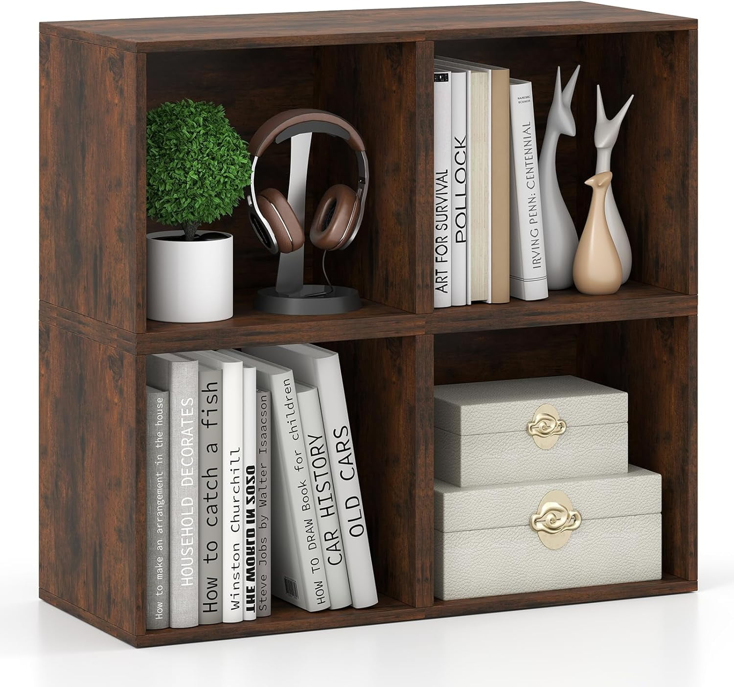 Giantex 4-Cube Bookcase, Stackable Cube Storage Organizer w/Open ...