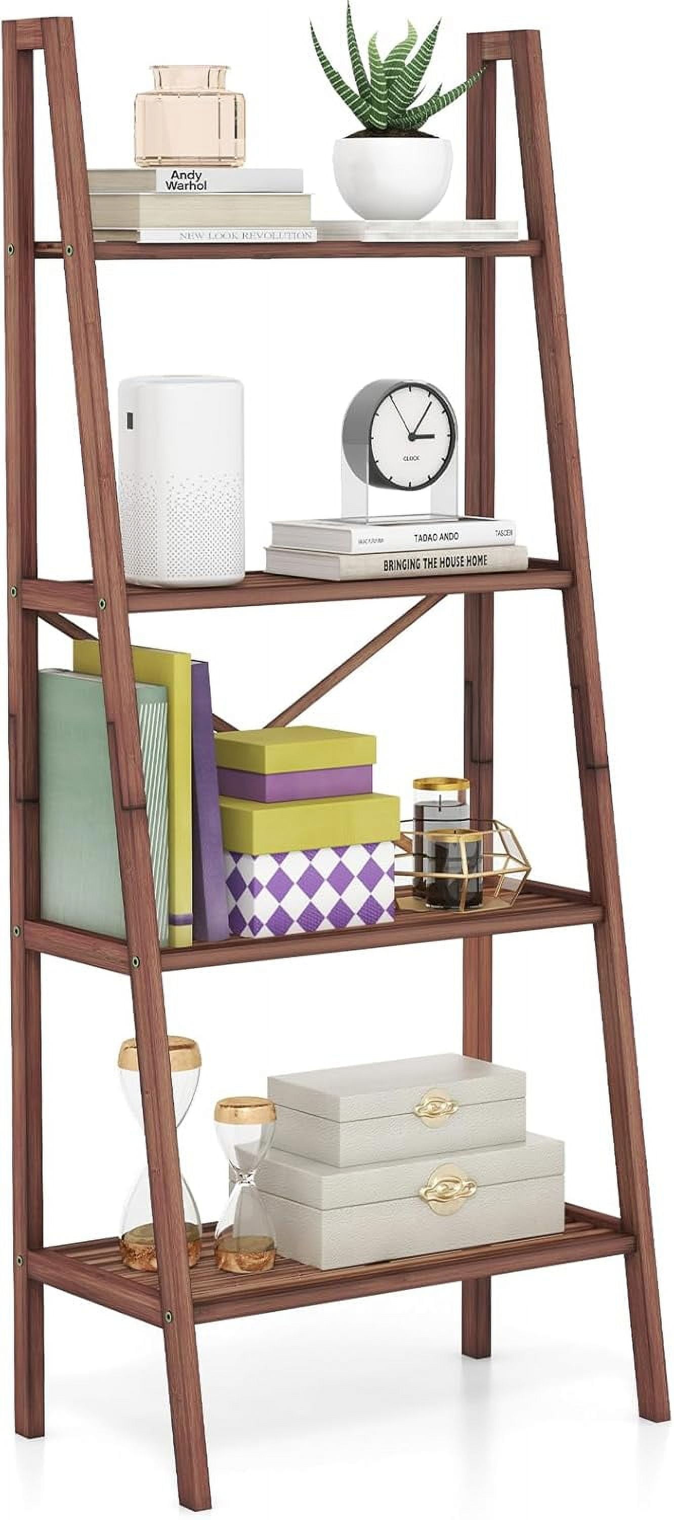 Giantex 4-Tier Bamboo Bookshelf, Indoor Free Standing Plant Stand ...