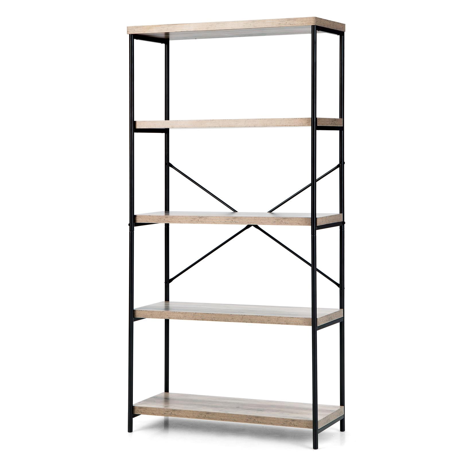 Giantex 4-Tier Wooden Industrial Bookshelf, Open Metal Decorative ...