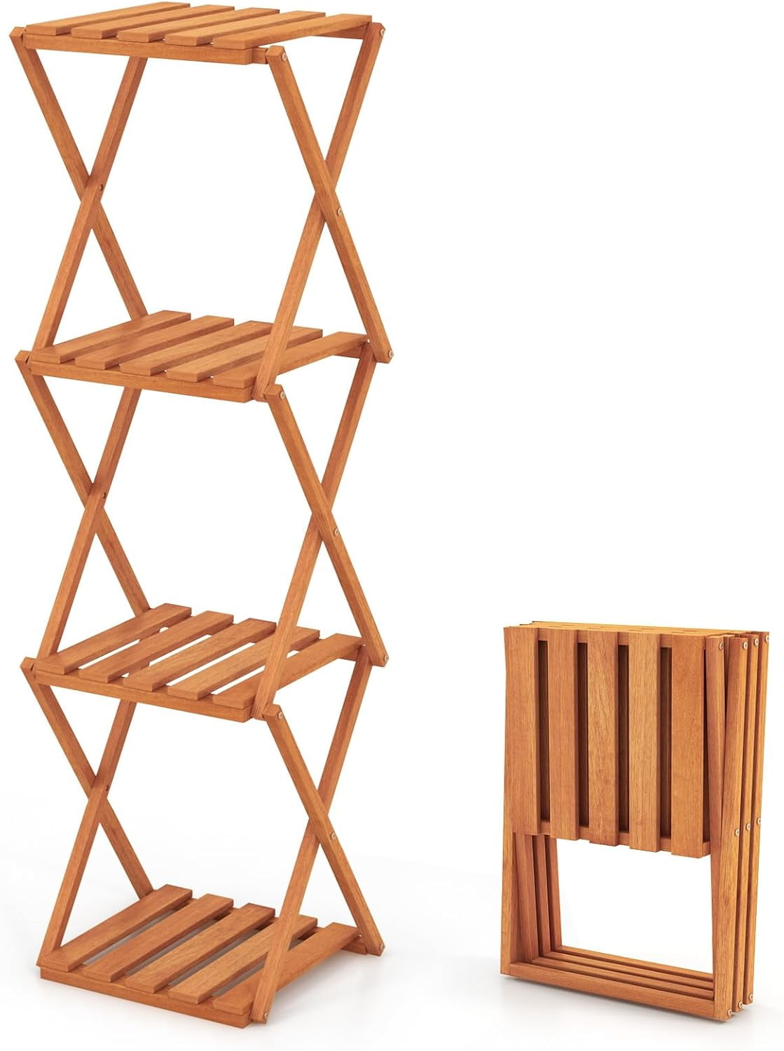 Giantex 4-Tier Foldable Plant Stand, Wooden Folding Display Rack with ...