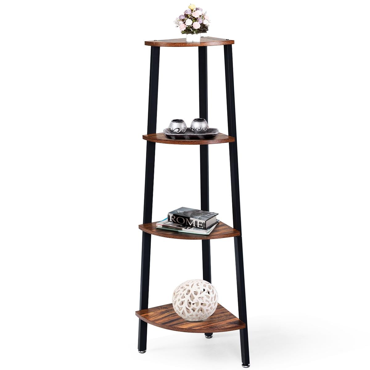 Giantex 4-Tier Industrial Corner Shelf, Ladder Bookcase w/Adjustable ...