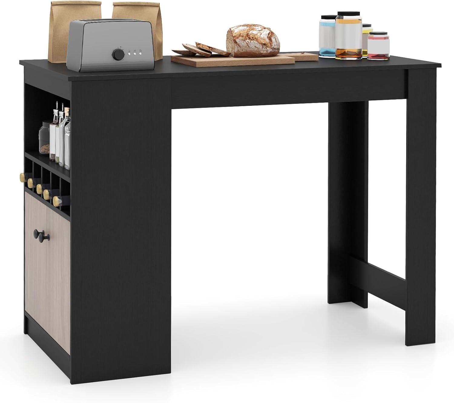 Giantex 48" Dining Table, Counter Height Bar Table with Storage Cabinet, Wine Rack, Compartment ...
