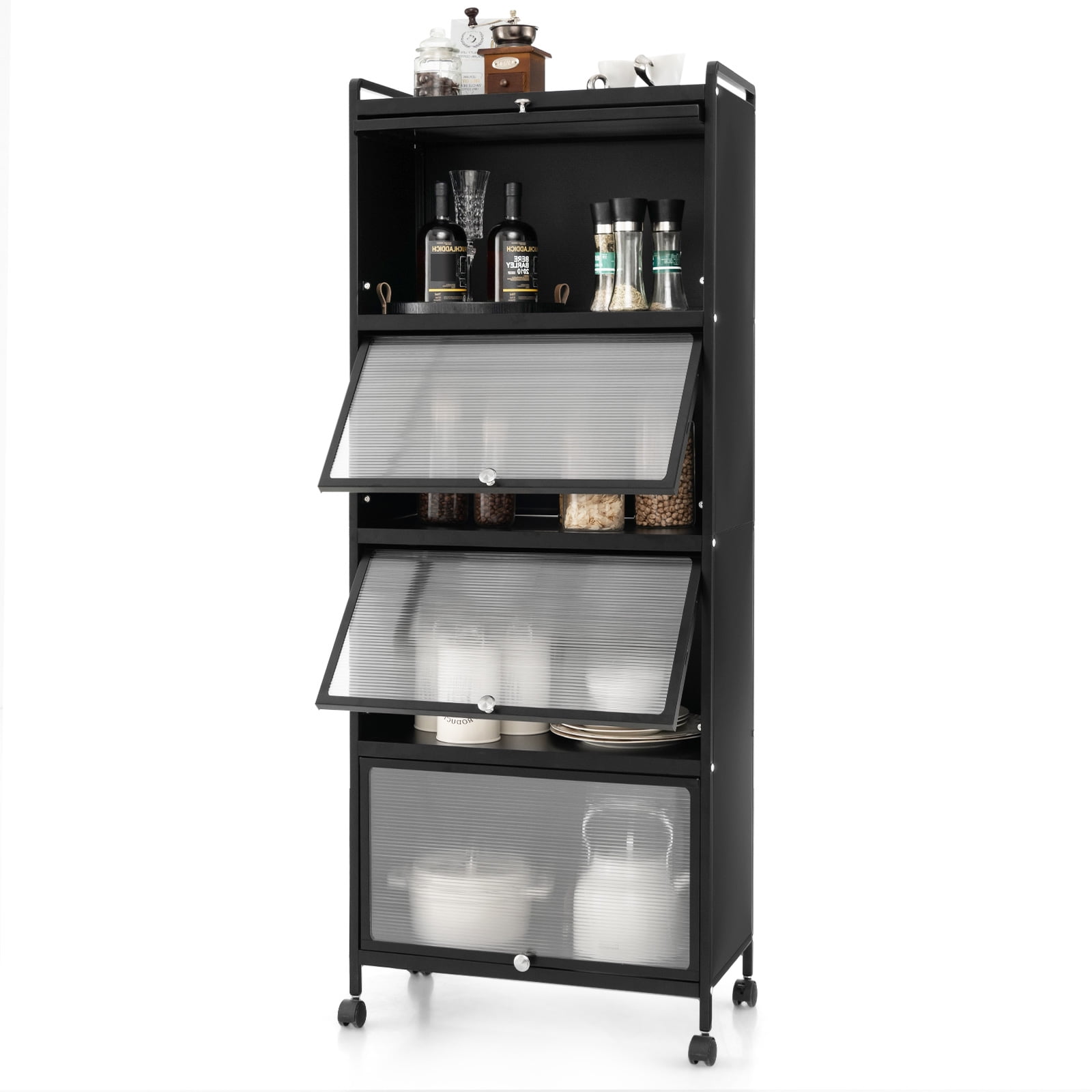 Giantex 5-Tier Kitchen Storage Cabinet, Mobile Microwave Stand, Bread ...