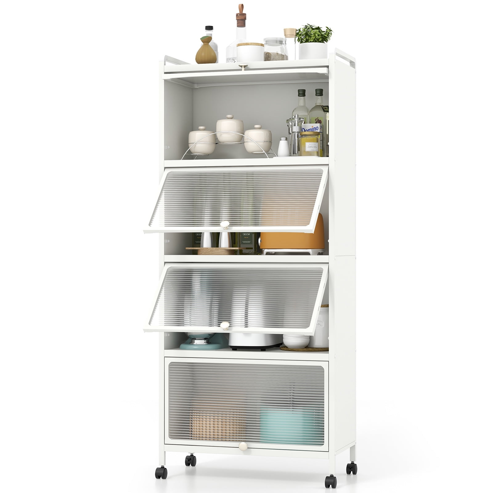 Giantex 5-Tier Kitchen Storage Cabinet, Mobile Microwave Stand, Bread ...