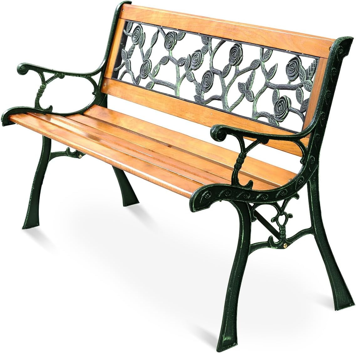 Giantex 50'' Patio Park Garden Bench, Outdoor Furniture Rose Cast Iron ...