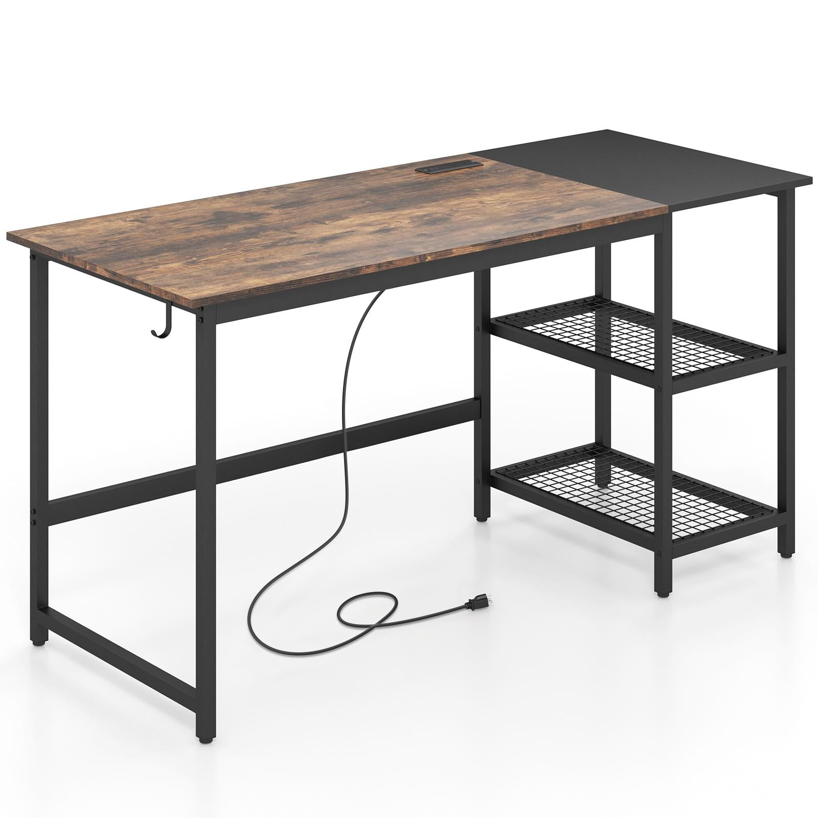 Giantex 59” Computer Desk w/Removable Storage Shelves & Charging ...
