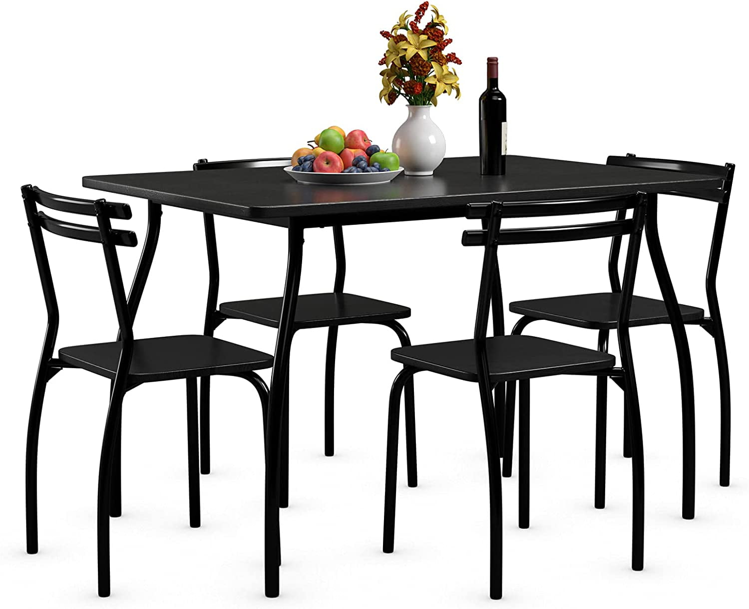 Giantex 5Pcs Dining Table Set for 4, Modern Metal and Wood Indoor ...