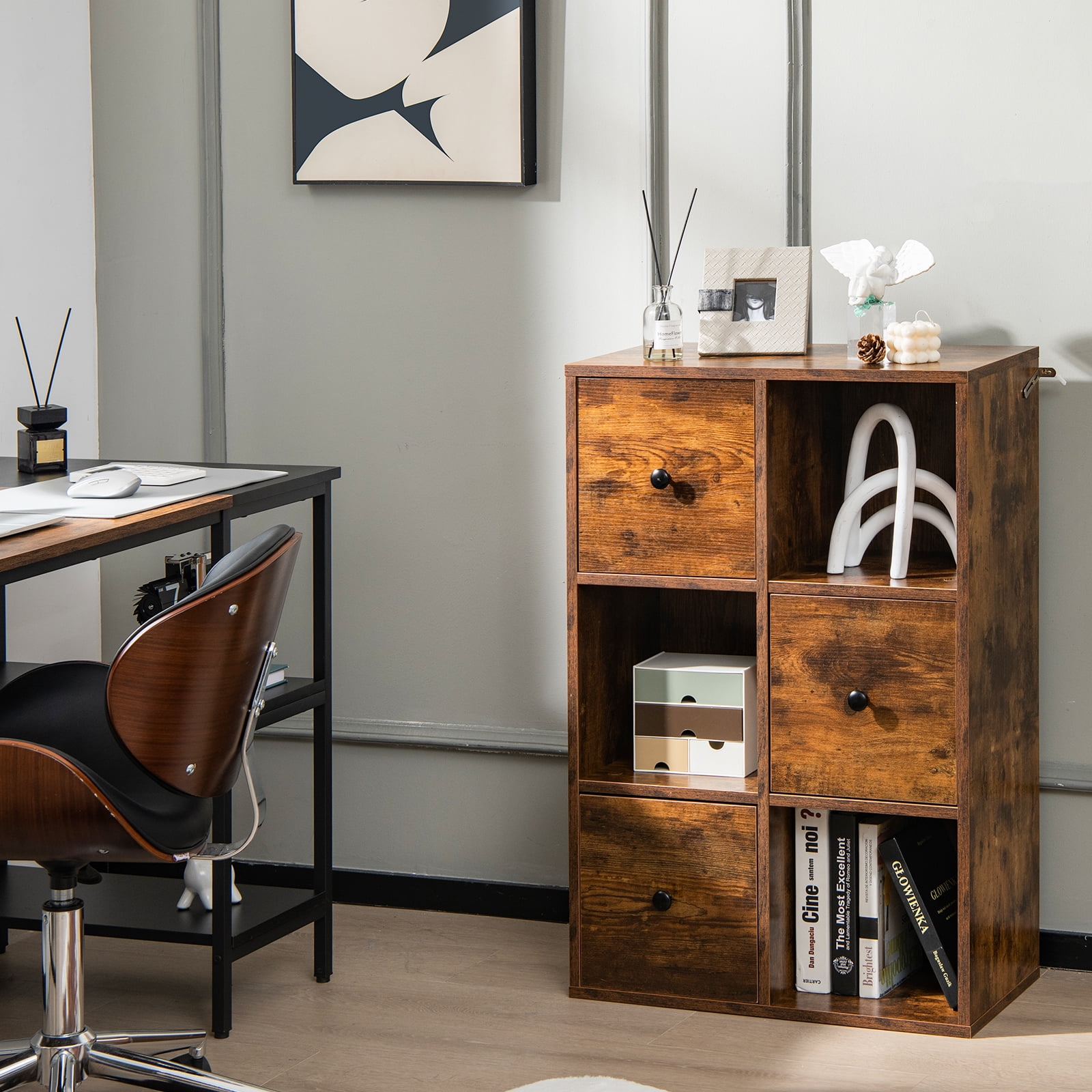 Giantex 6-Cube Bookcase w/Drawers, Freestanding Wooden Bookshelf ...