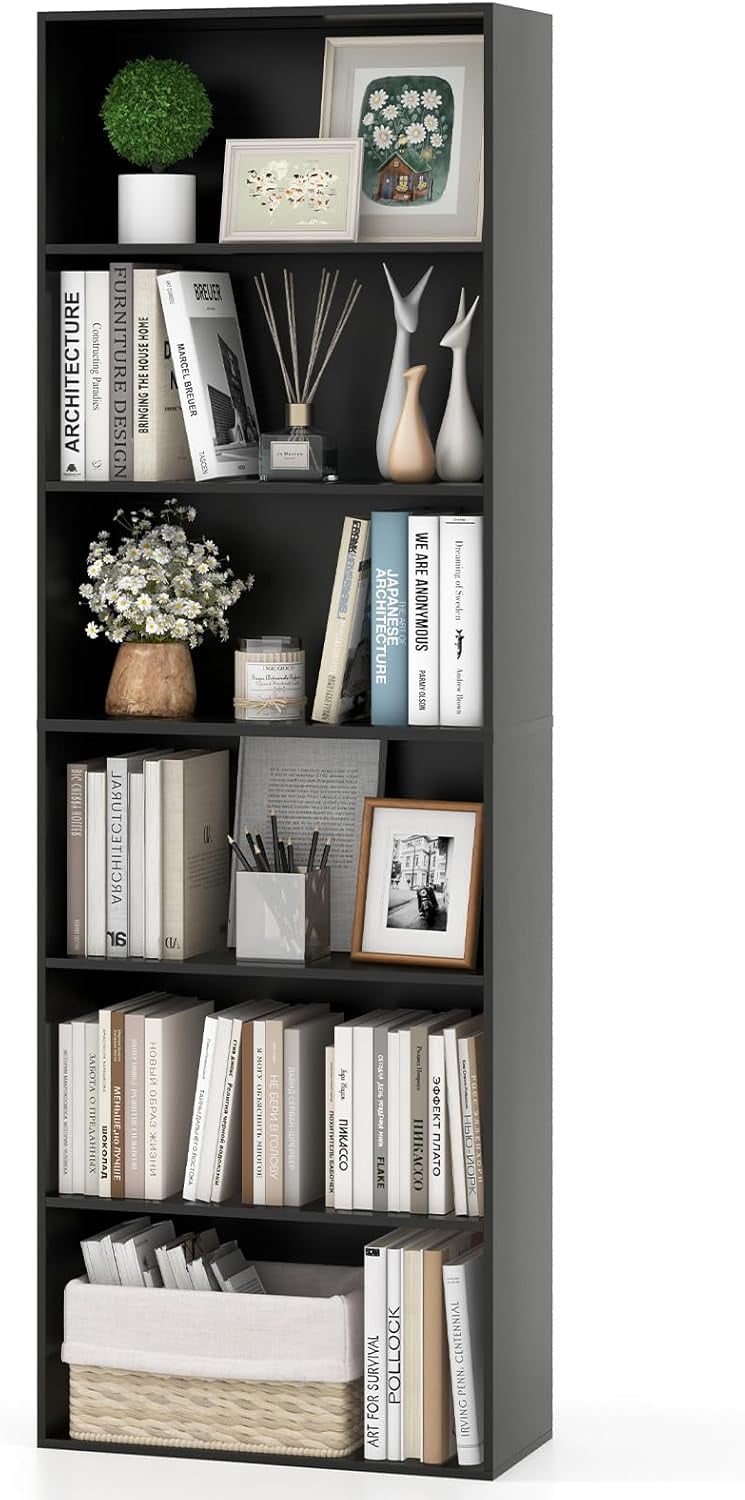 Giantex 6-Tier Bookcase, 70" Tall Wooden Bookshelf, Freestanding Storage Organizer w/Open ...