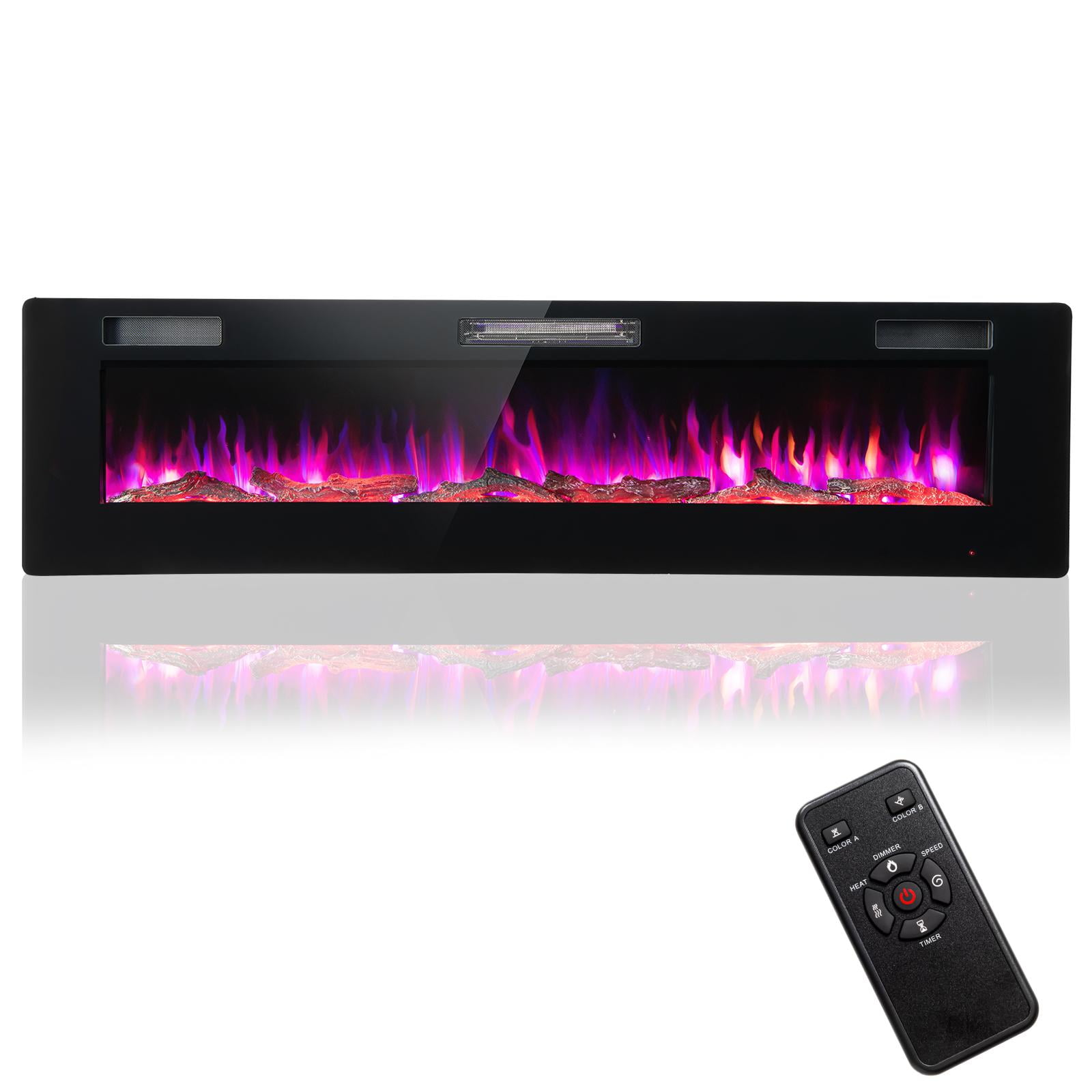 Giantex 60" Ultra-thin Electric Fireplace, 750W/1500W Recessed & Wall ...