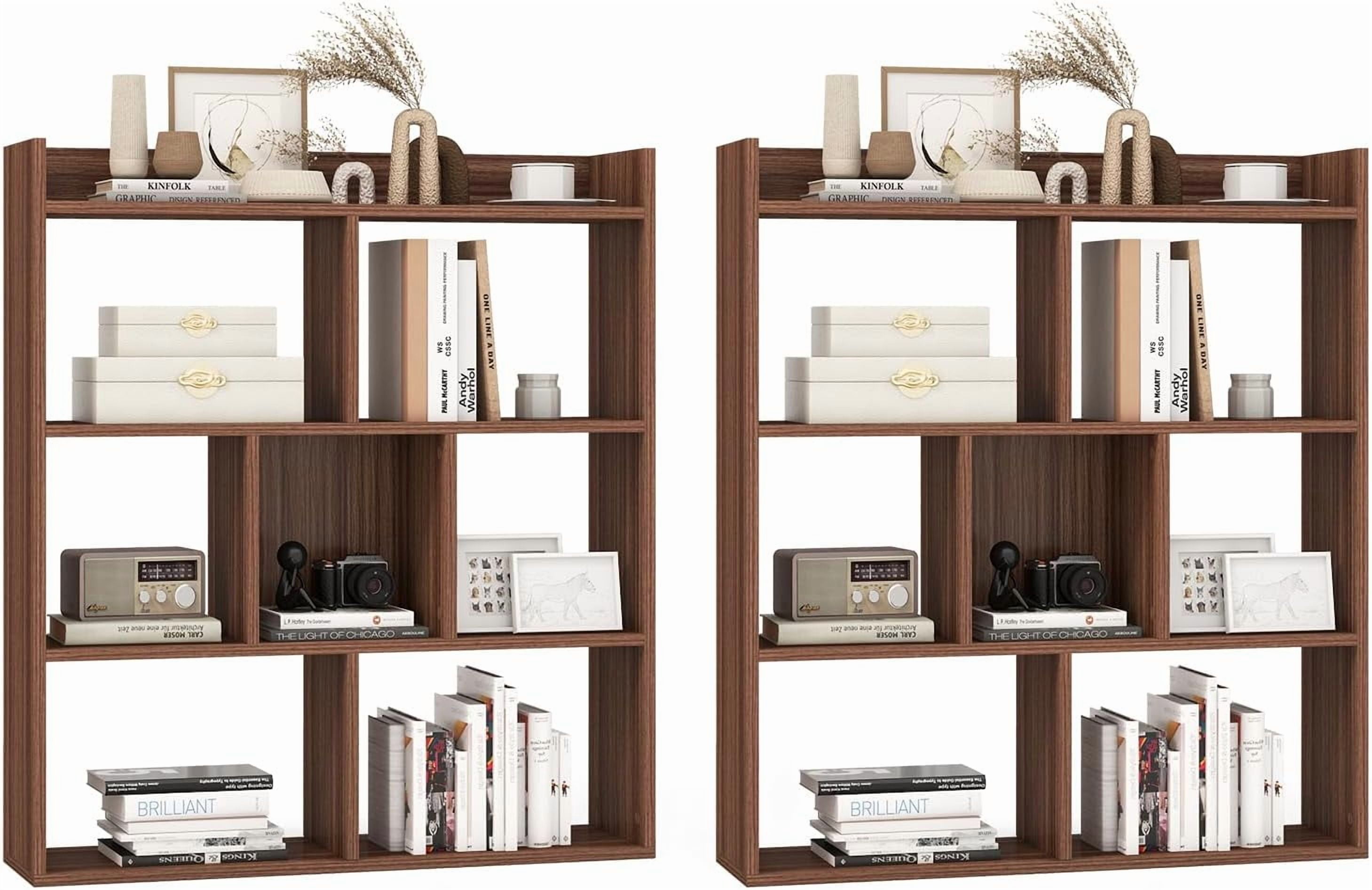 Giantex 7 Cube Bookshelf of 2, Free-Standing Wooden Bookcase, 4 Tier ...