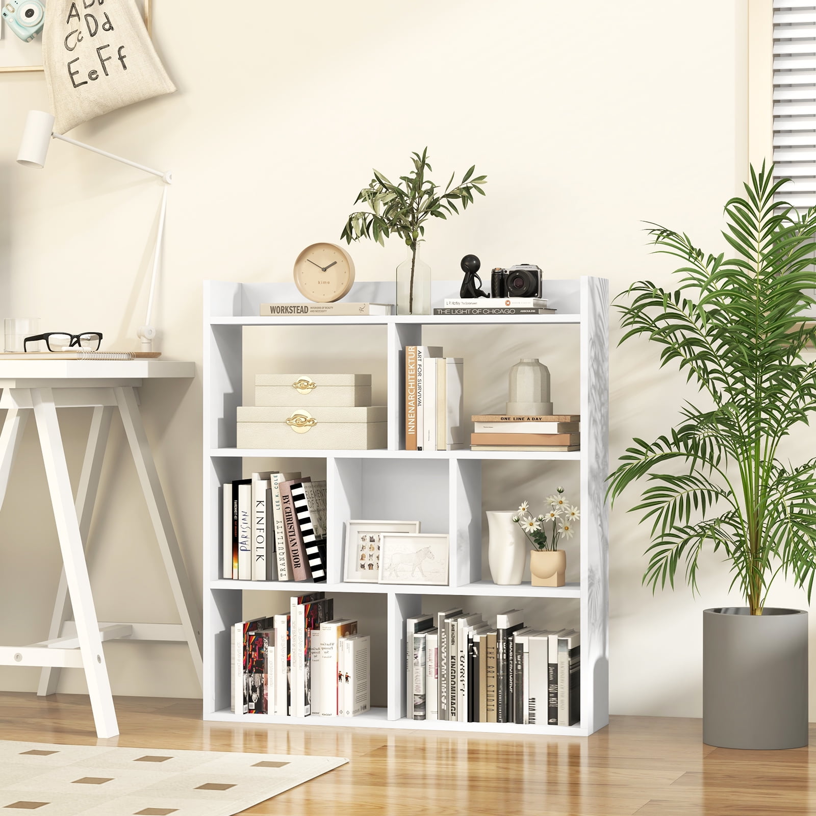 Giantex 7 Cube Bookshelf, Free-Standing Wooden Bookcase, 4 Tier Home ...