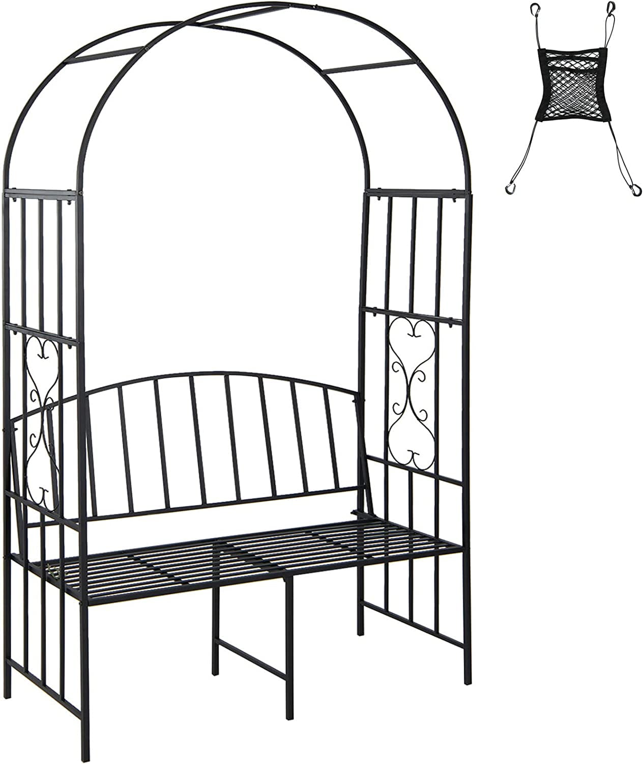 Giantex 81in Metal Garden Arch with Bench, Outdoor Garden Arbor Archway ...