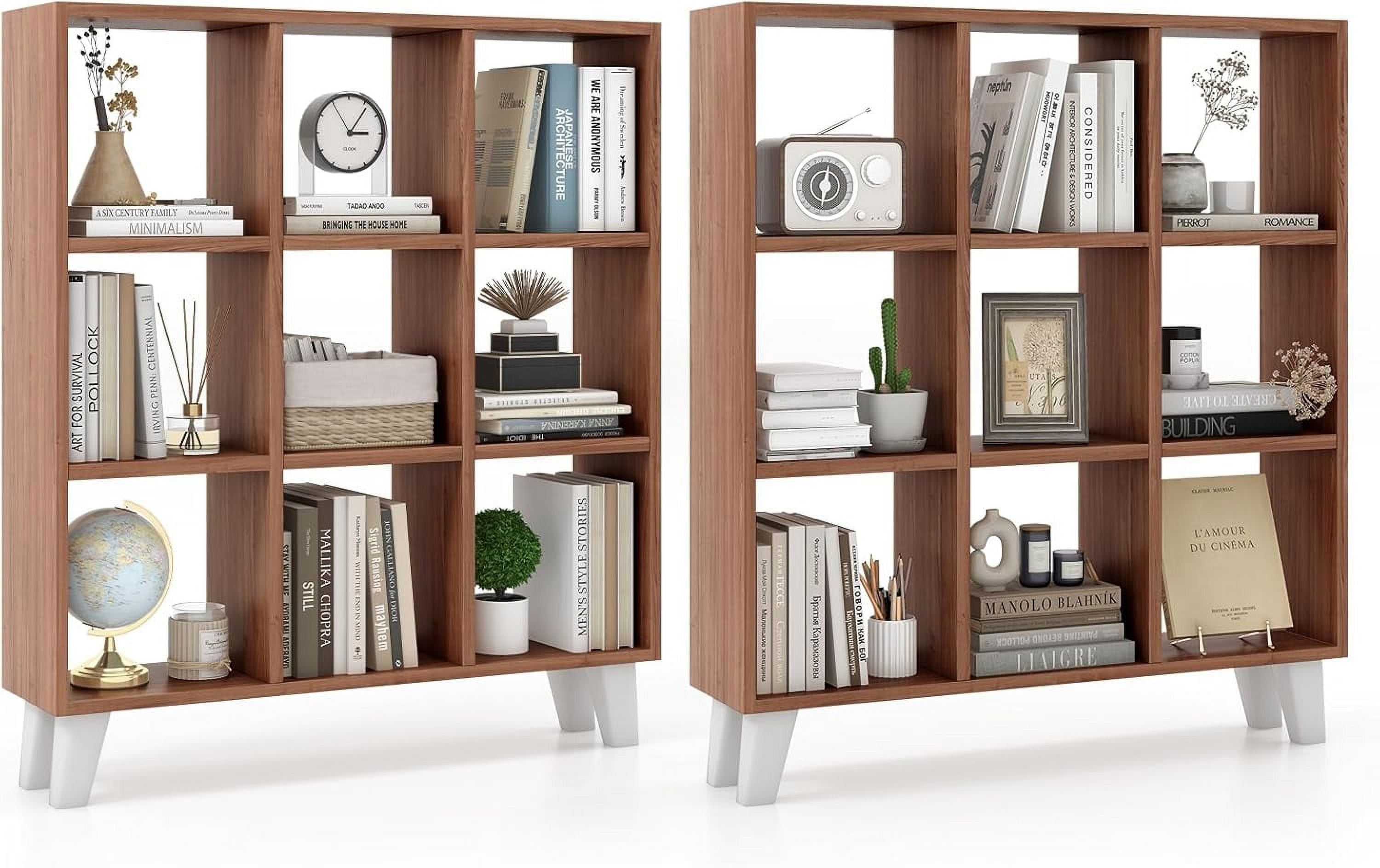 Giantex 9-Cube Open Bookcase of 2, 3-Tier Freestanding Bookshelf with 4 ...