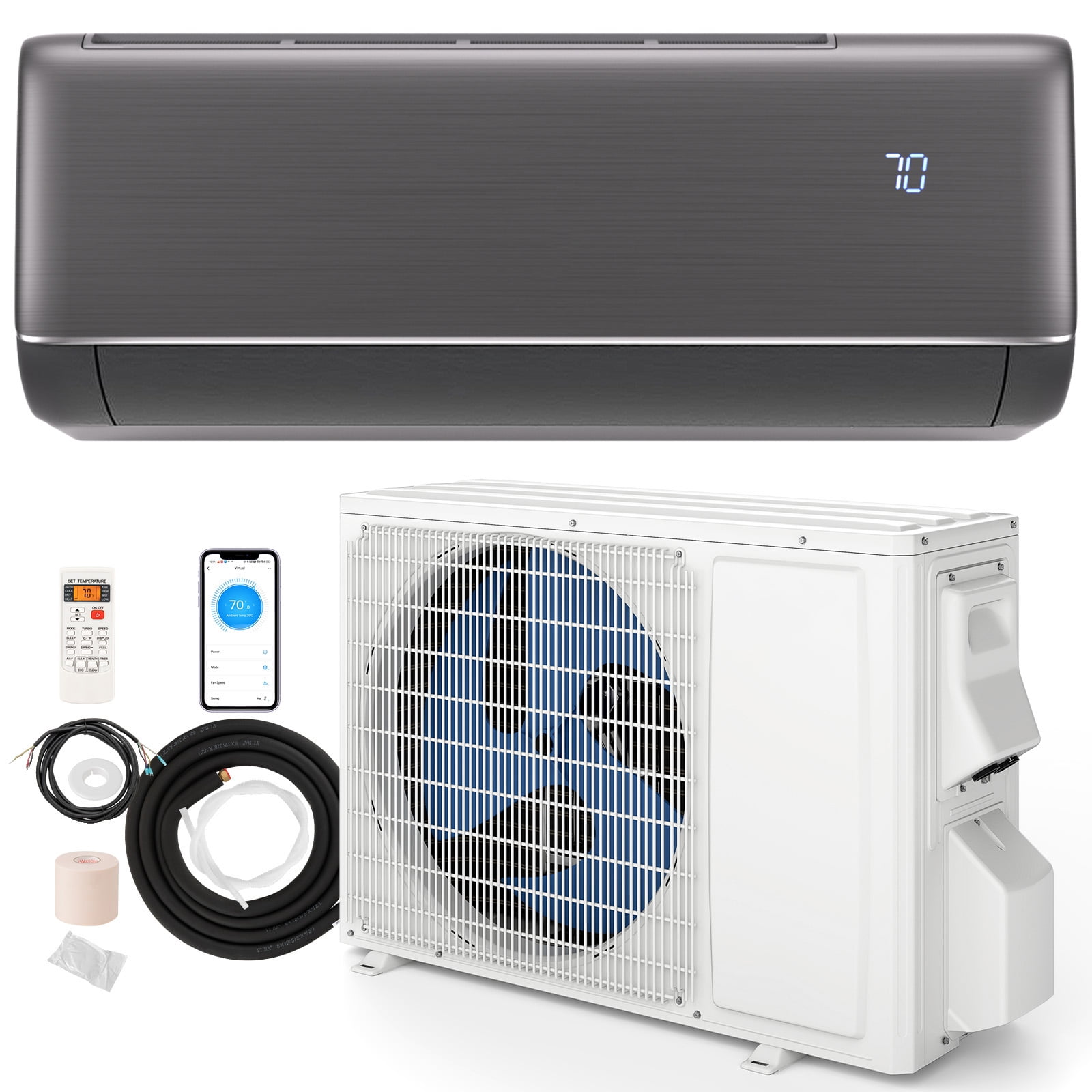 Giantex 9100 BTU Mini Split Air Conditioner & Heater, WiFi Enabled 20.5 ...