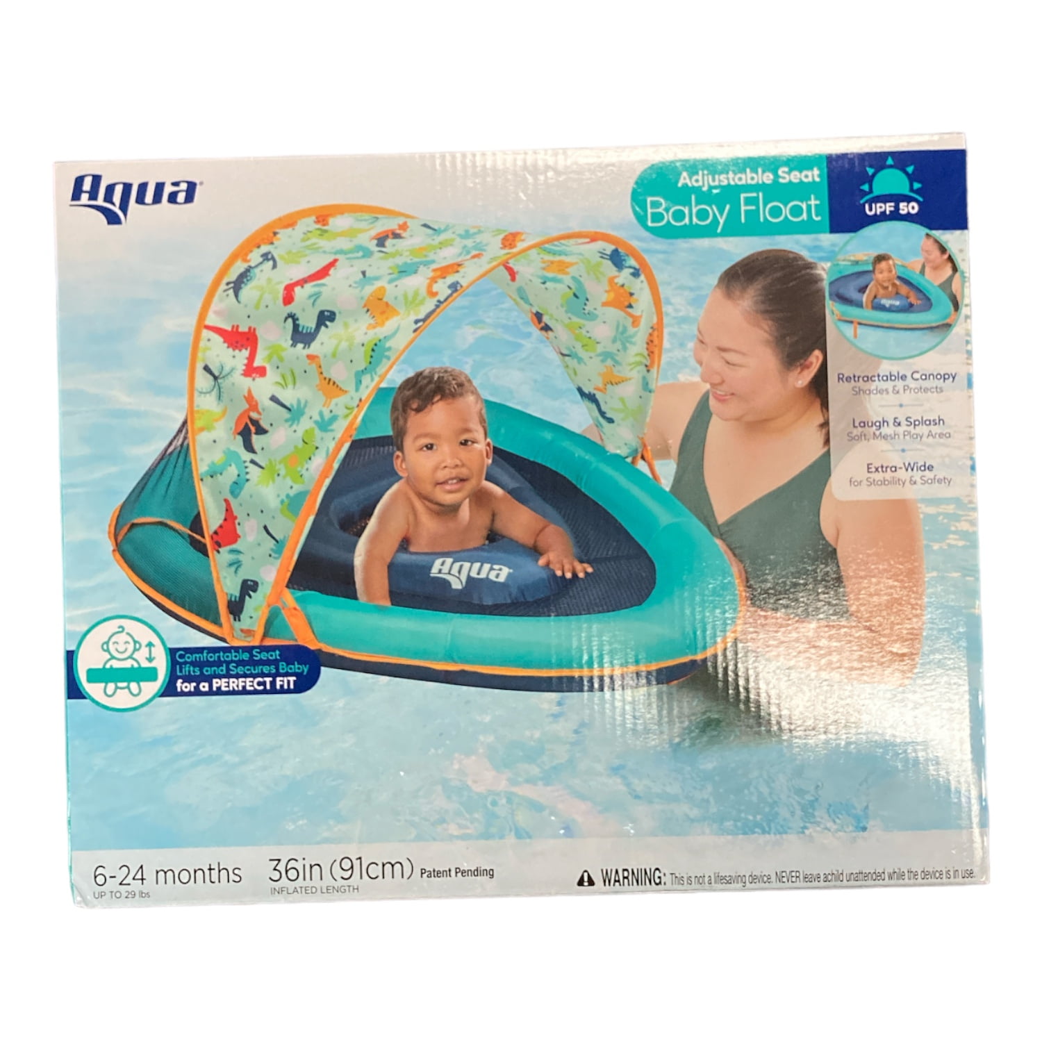Aqua Dino Baby Float with Adjustable Seat, Retractable UPF 50 Canopy ...