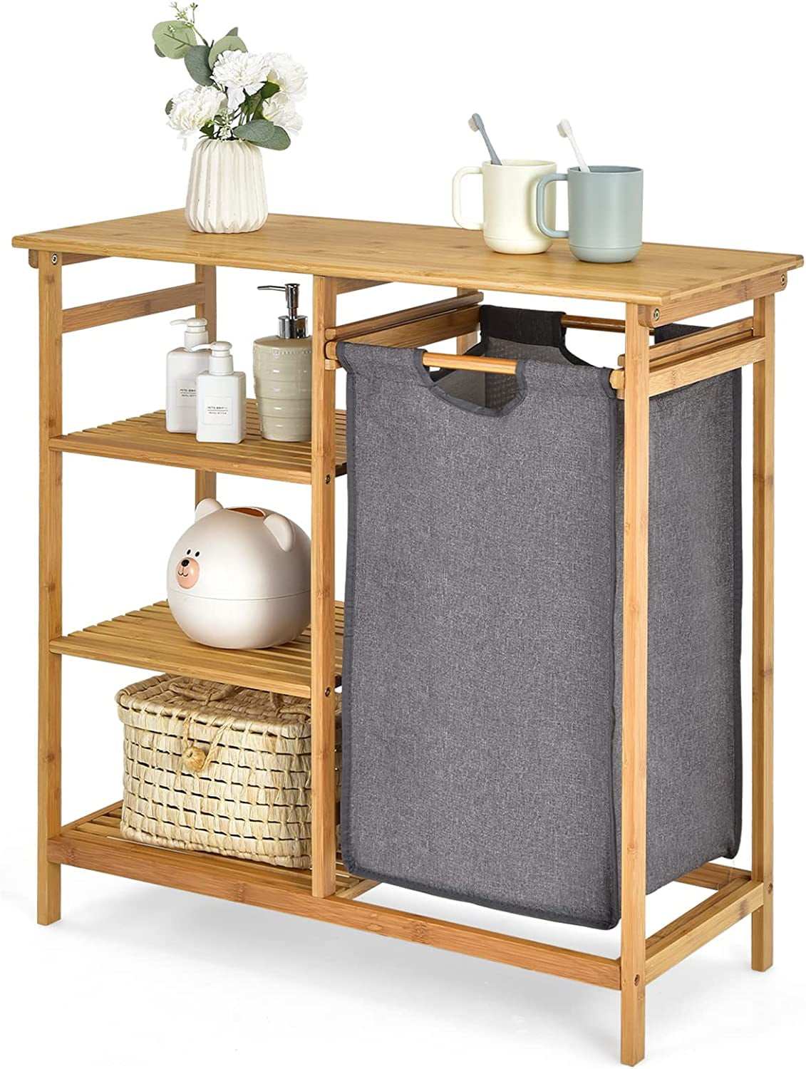 Giantex Bamboo Laundry Hamper Stand, Freestanding Laundry Organizer w ...