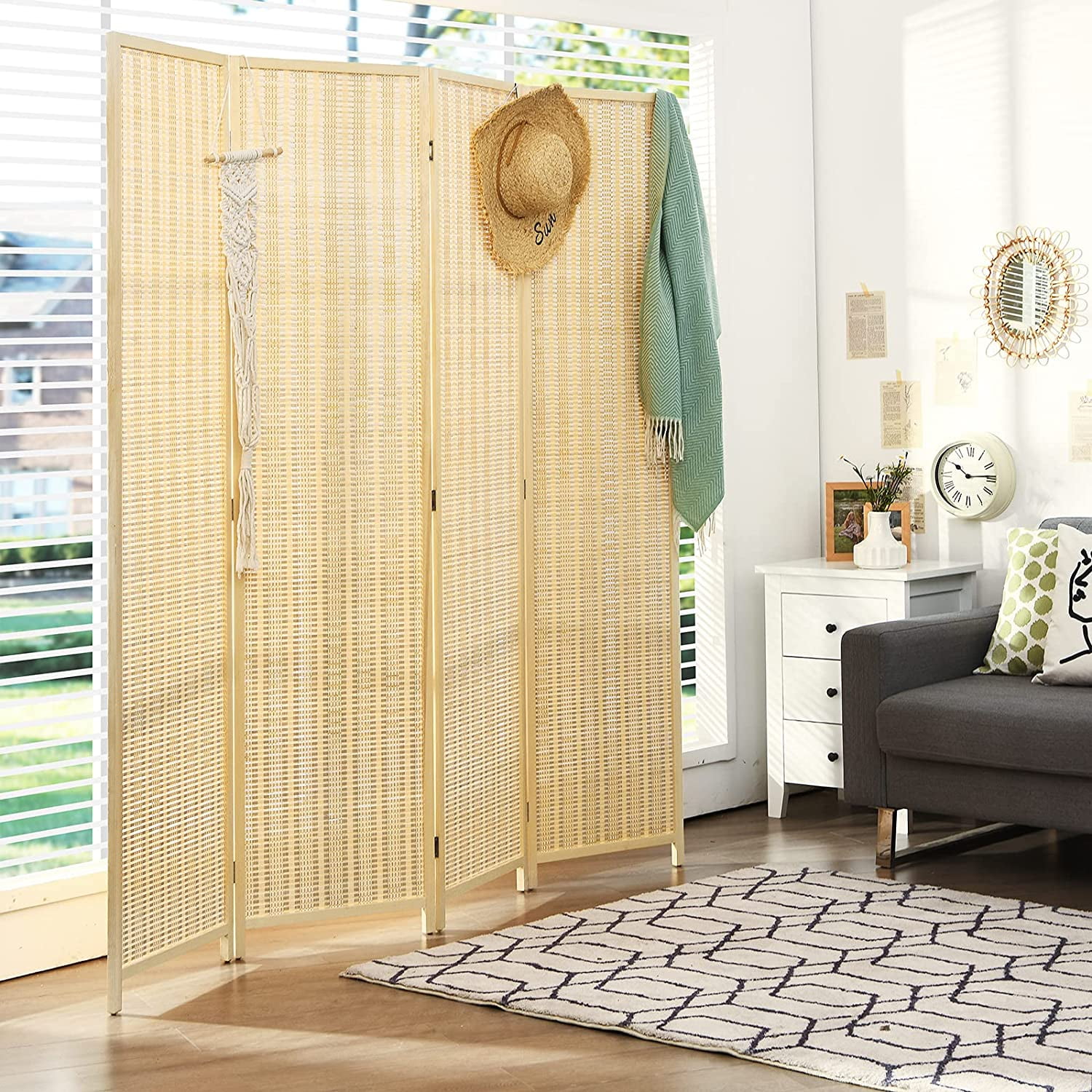 Giantex Bamboo Room Divider, 6 Ft Tall Freestanding Folding Privacy ...