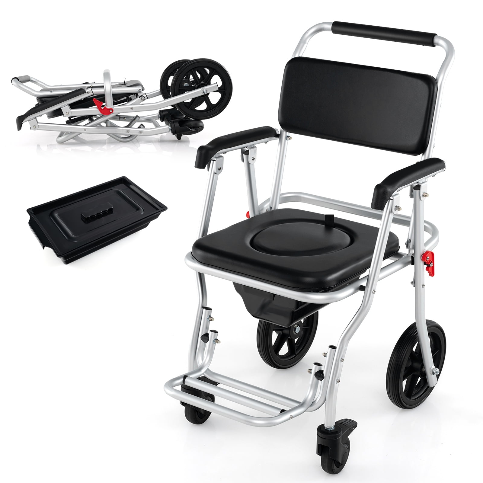 Giantex Bedside Commode Wheelchair, Foldable Shower Chair for Toilet w ...