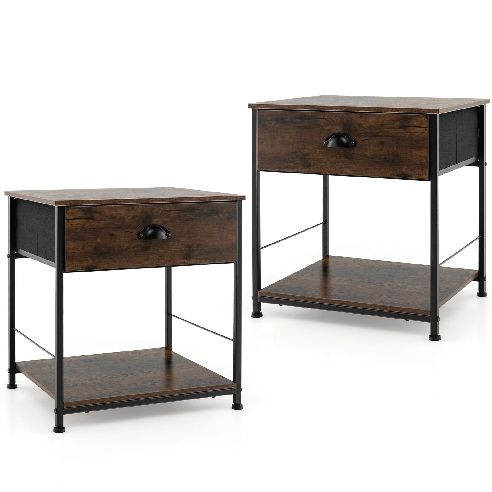 Giantex Bedside Table, Nightstand w/Removable Fabric Bins, Industrial ...