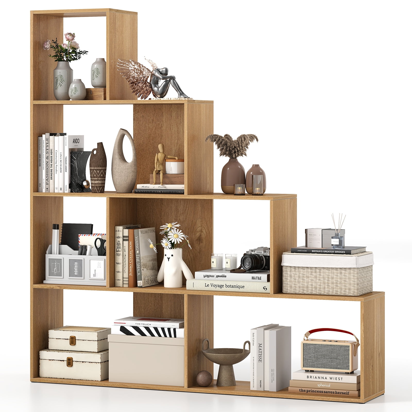 Giantex 10-Shelf Book Unit, Deep Large L-shaped Etagere Bookcase with 6 ...