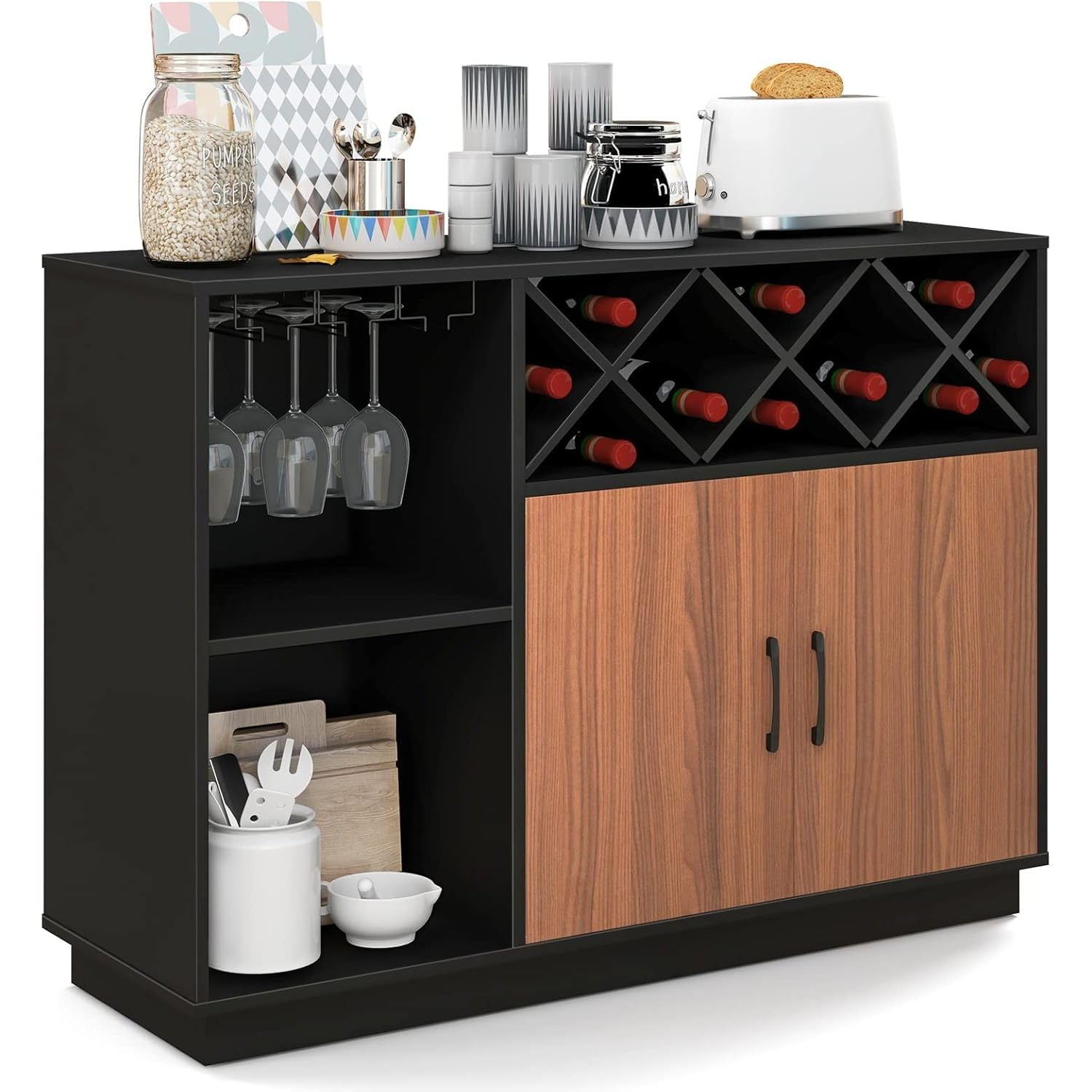 Giantex Buffet Sideboard, Wine Bar Base Cabinet 45”X15”x32”, Glass ...