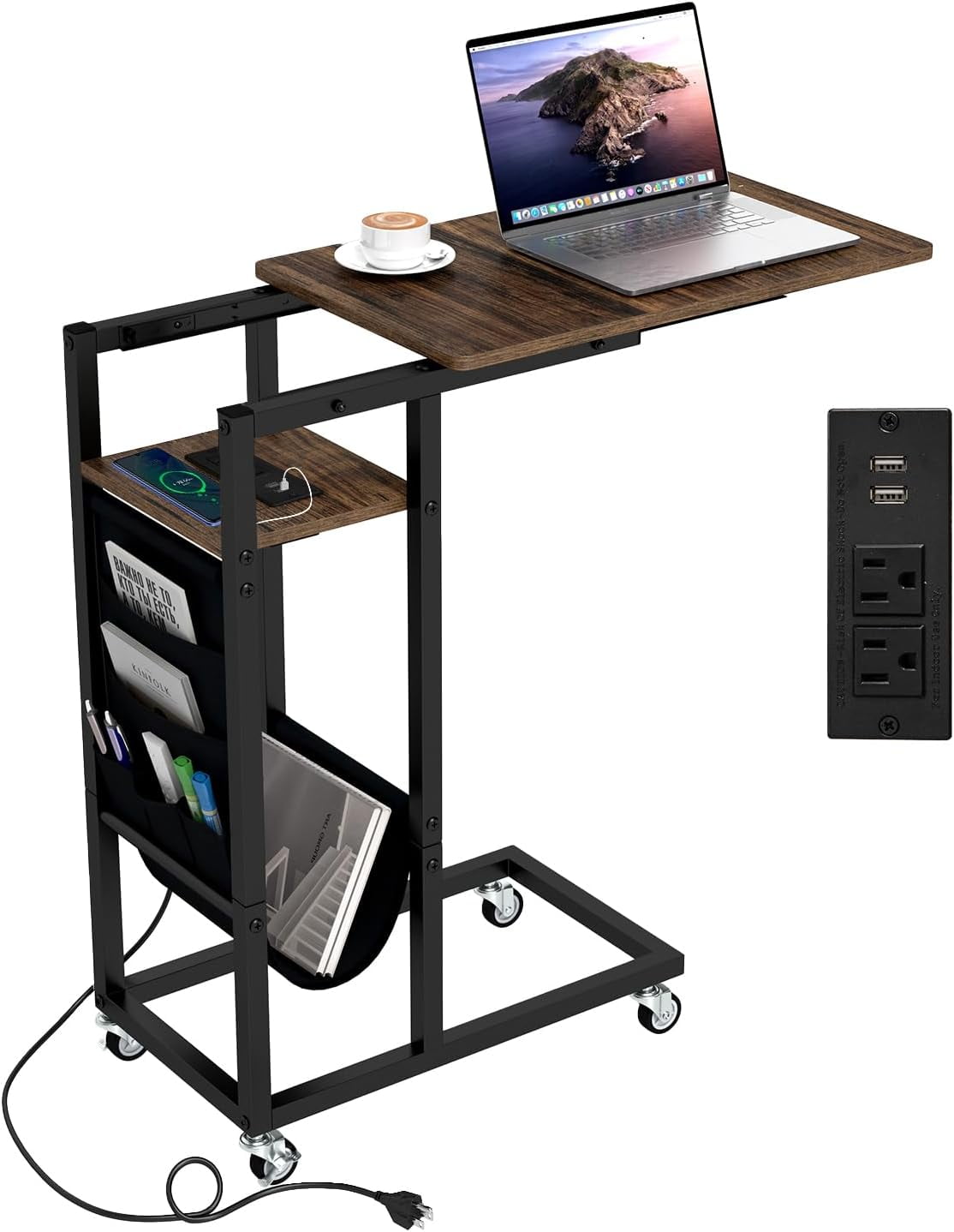 Giantex C Shaped End Table with Charging Station, Laptop Side Table w ...