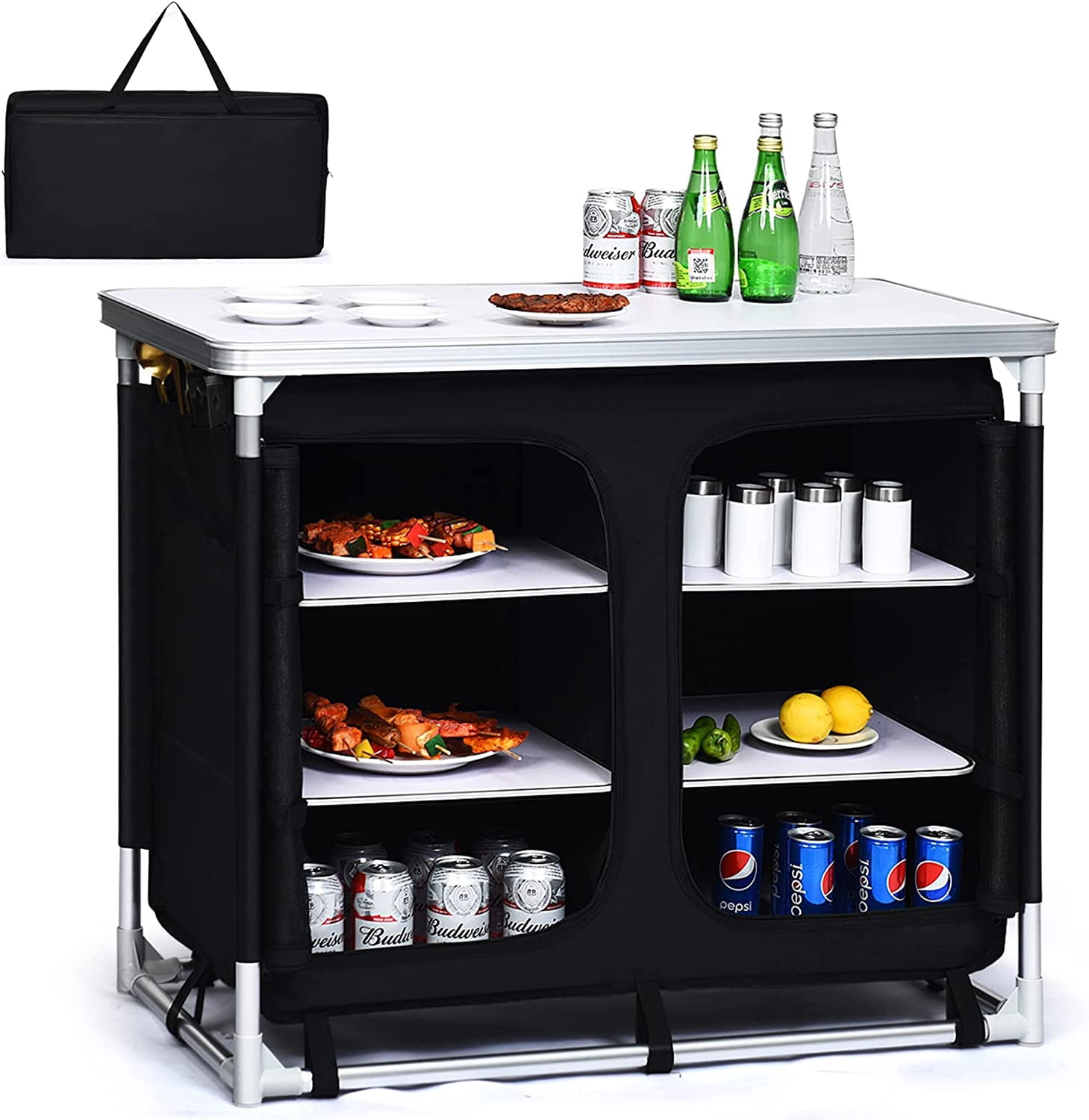 Giantex Camping Cook Table Kitchen Station with Storage Organizer and ...