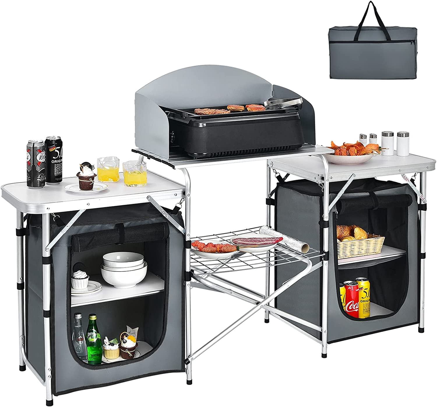 Giantex Camping Kitchen Station, Folding Grill Table with 26'' Tabletop ...