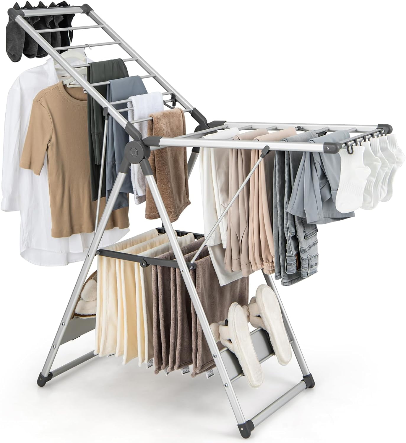 Giantex Clothes Drying Rack, 2-Layer Aluminum Foldable Laundry Drying ...