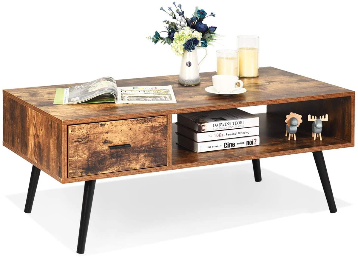Giantex Coffee Table, Rustic Brown - Walmart.com