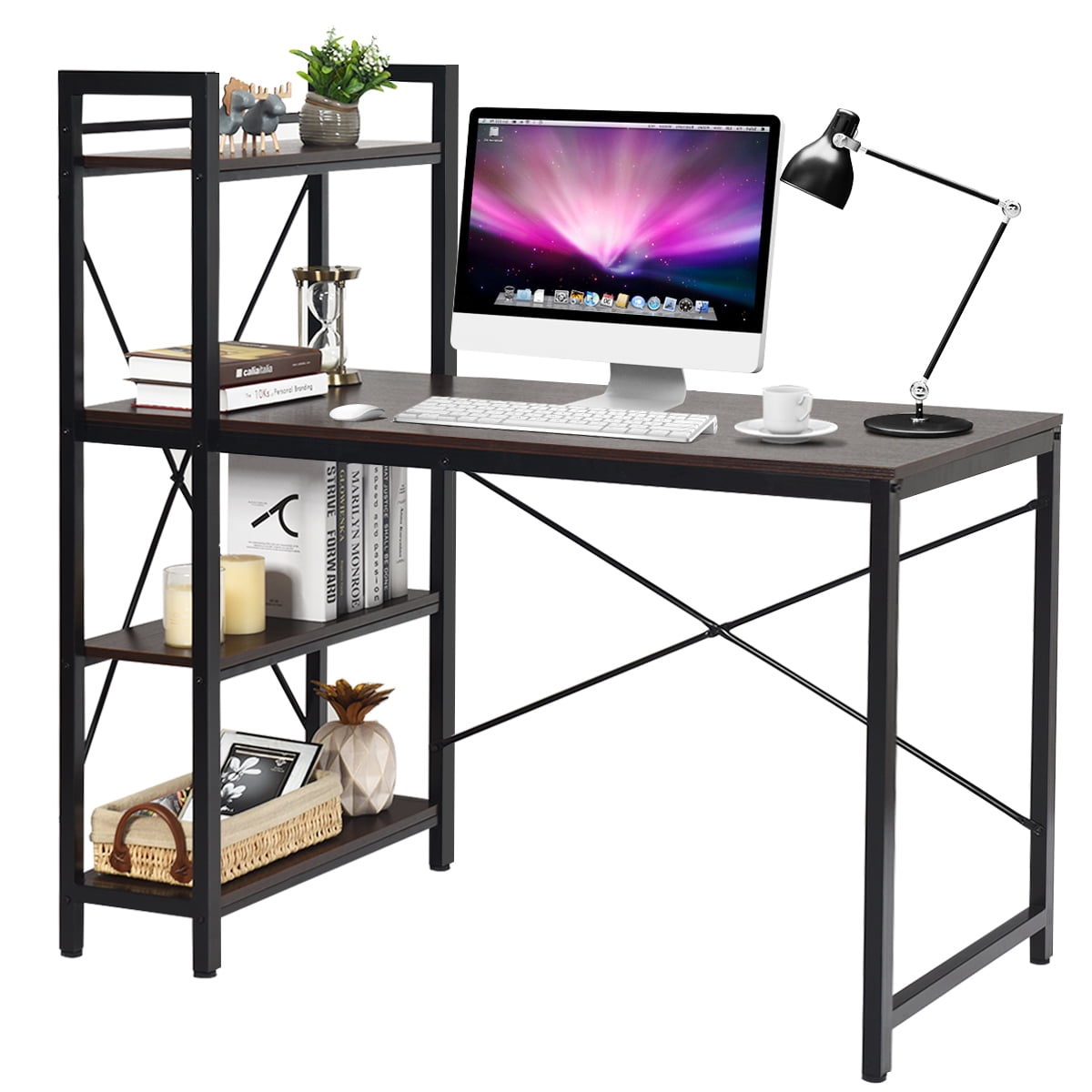 Giantex Compact Computer Desk With 4-Tier Shelves Work Study Gaming and ...