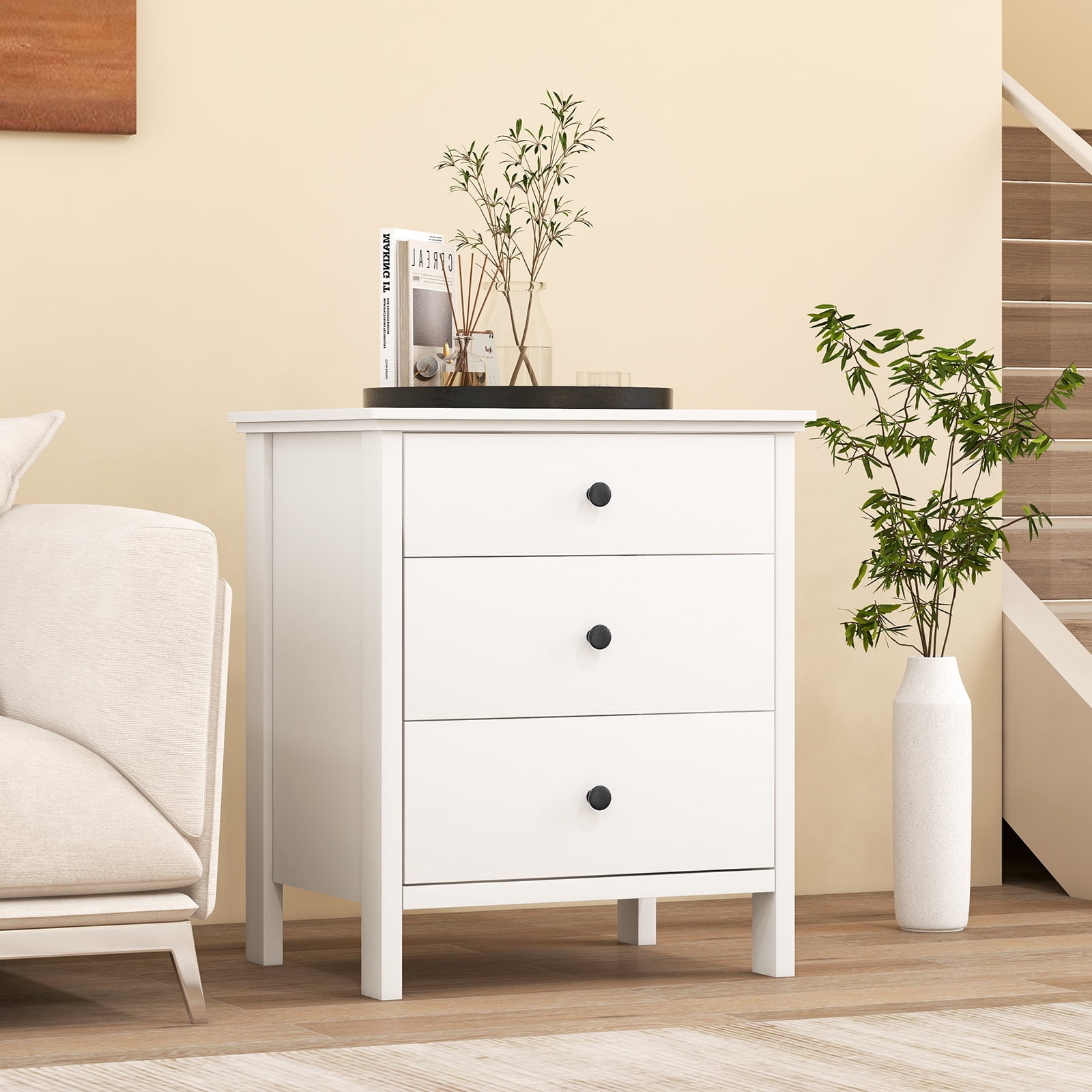 Giantex Compact Nightstand, Small Bedside Table Dressers w/Solid Wooden ...
