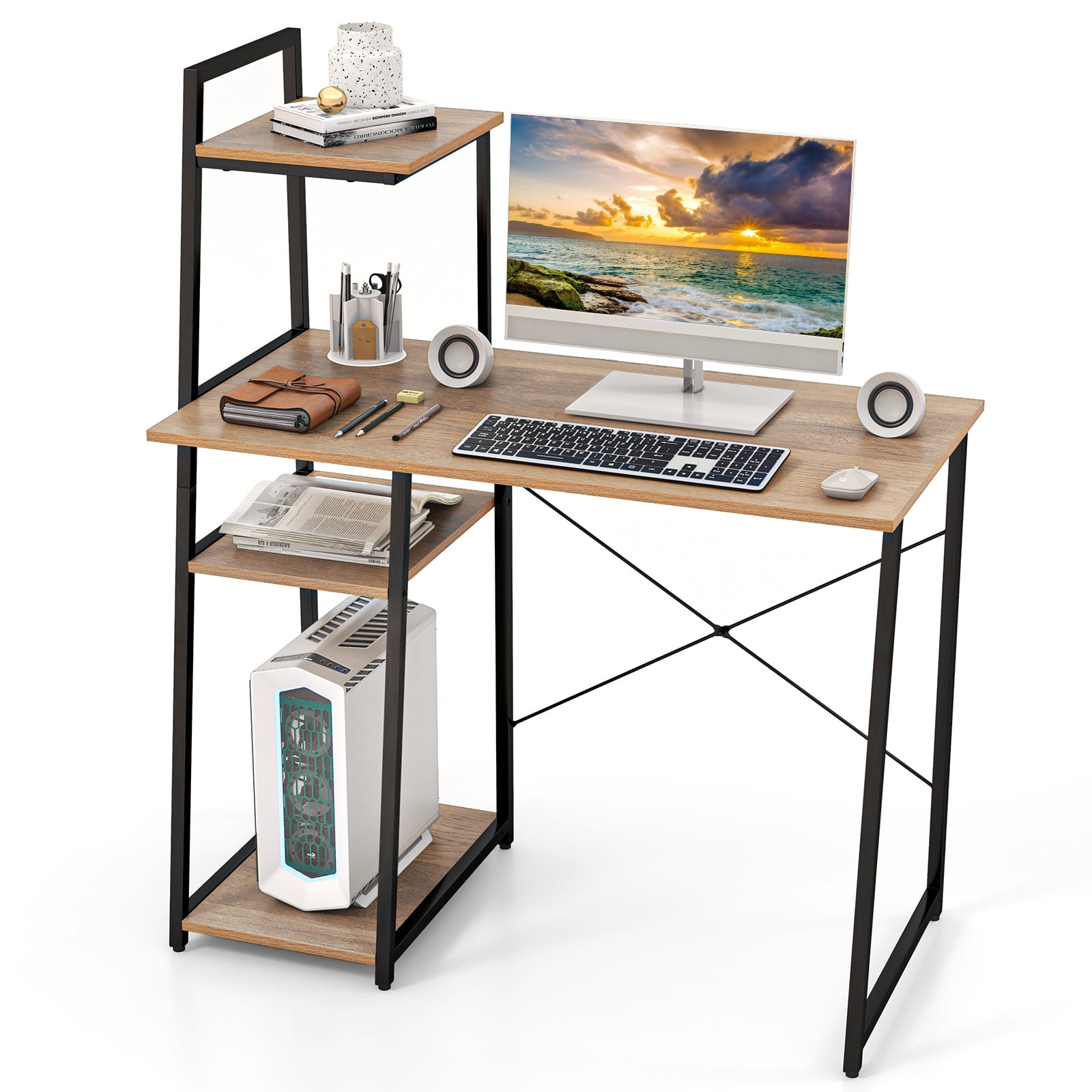 Giantex Computer Desk, Modern Study Writing Table w/ 4-Tier Storage ...