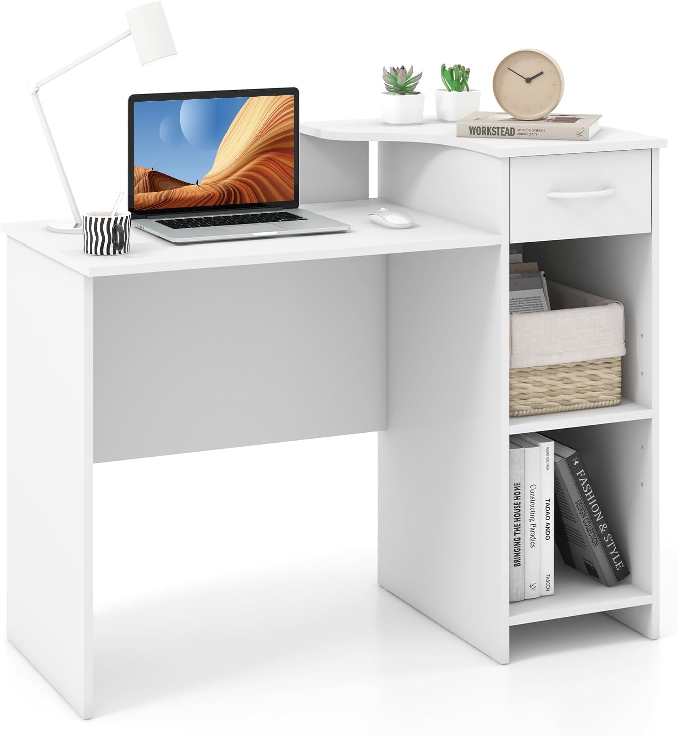 Giantex Computer Desk with Storage, Modern PC Laptop Table with 5 ...