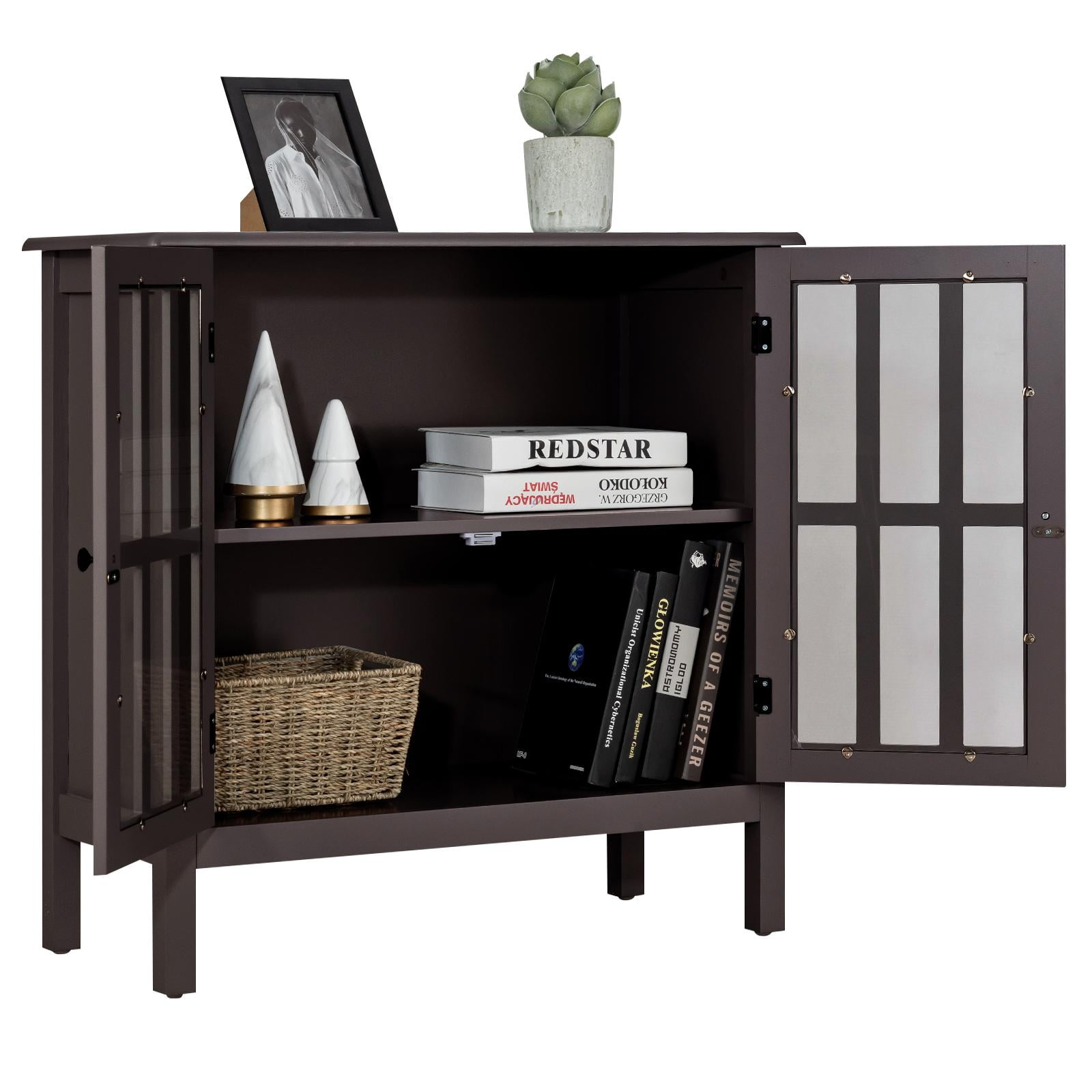 Giantex Console Cabinet, Kitchen Storage Cabinet w/Glass Door ...