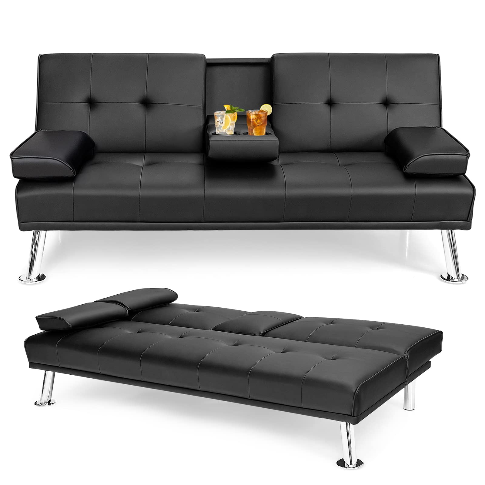 Giantex Convertible Futon Sofa Bed, Faux Leather Sectional Couch ...