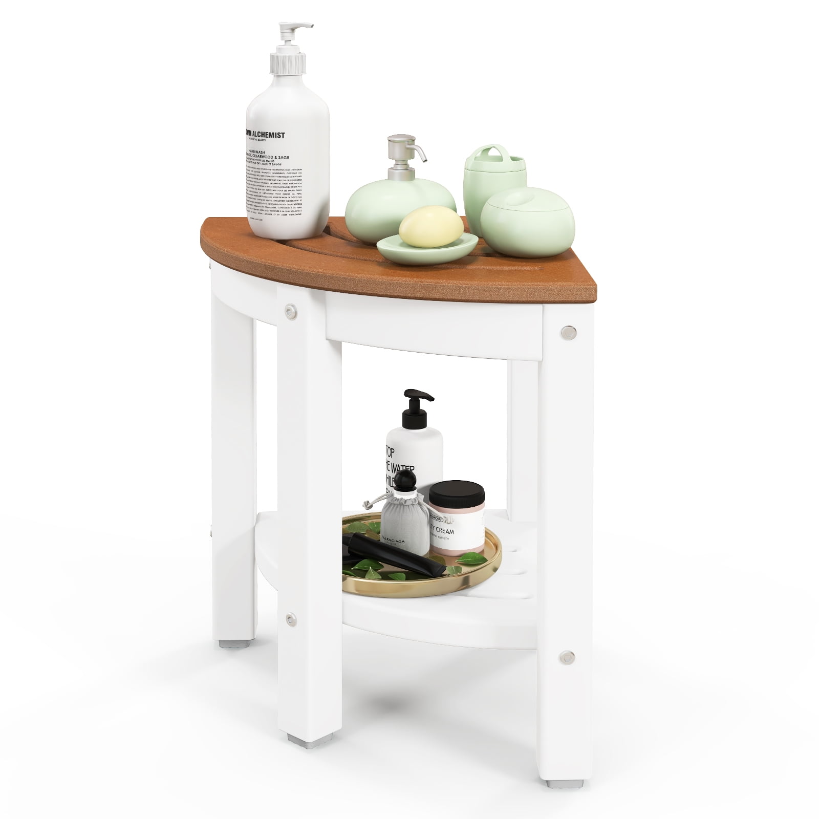 Giantex Corner Shower Stool, Waterproof HDPE Shower Bench w/Storage ...