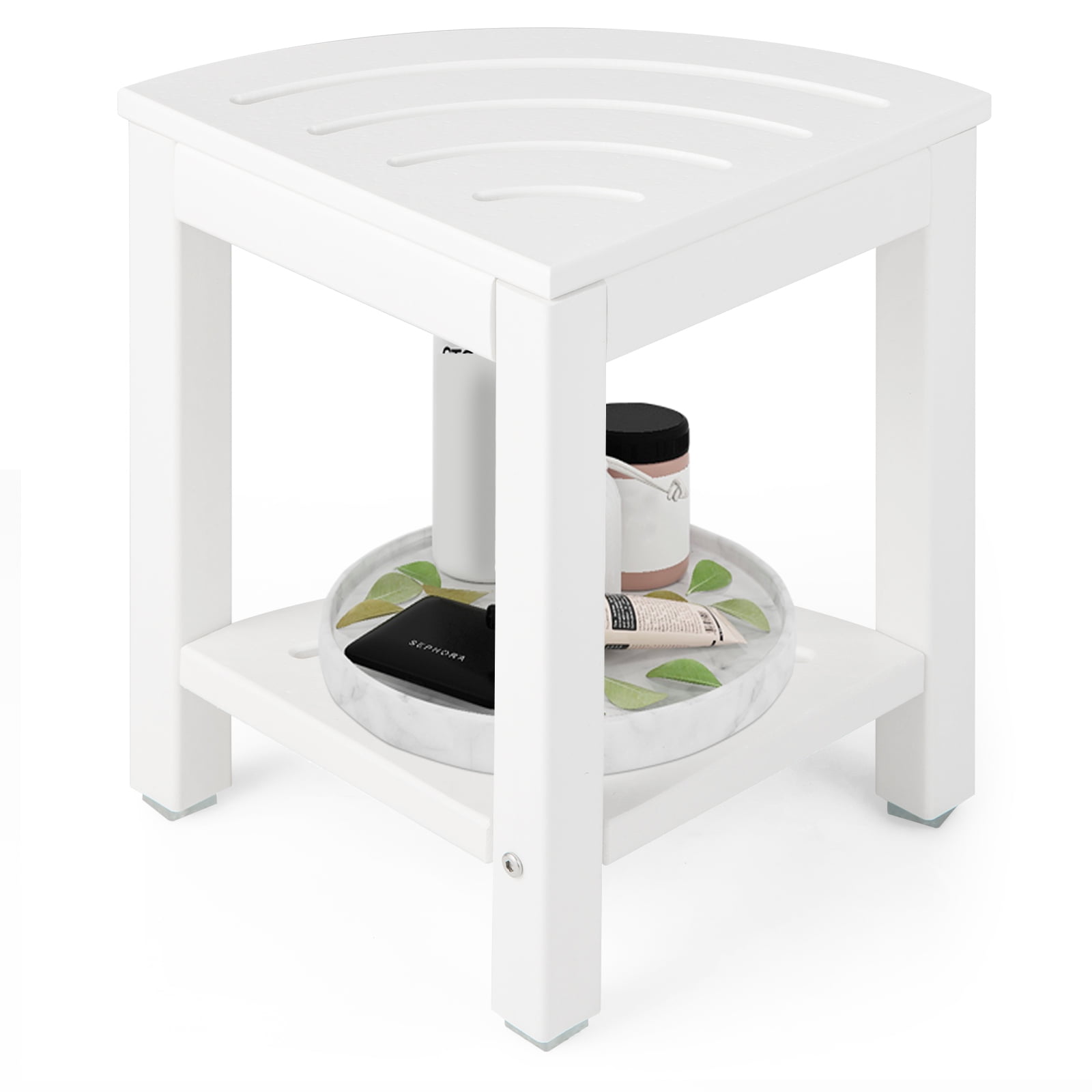 Giantex Corner Shower Stool, Waterproof HDPE Shower Bench w/Storage ...